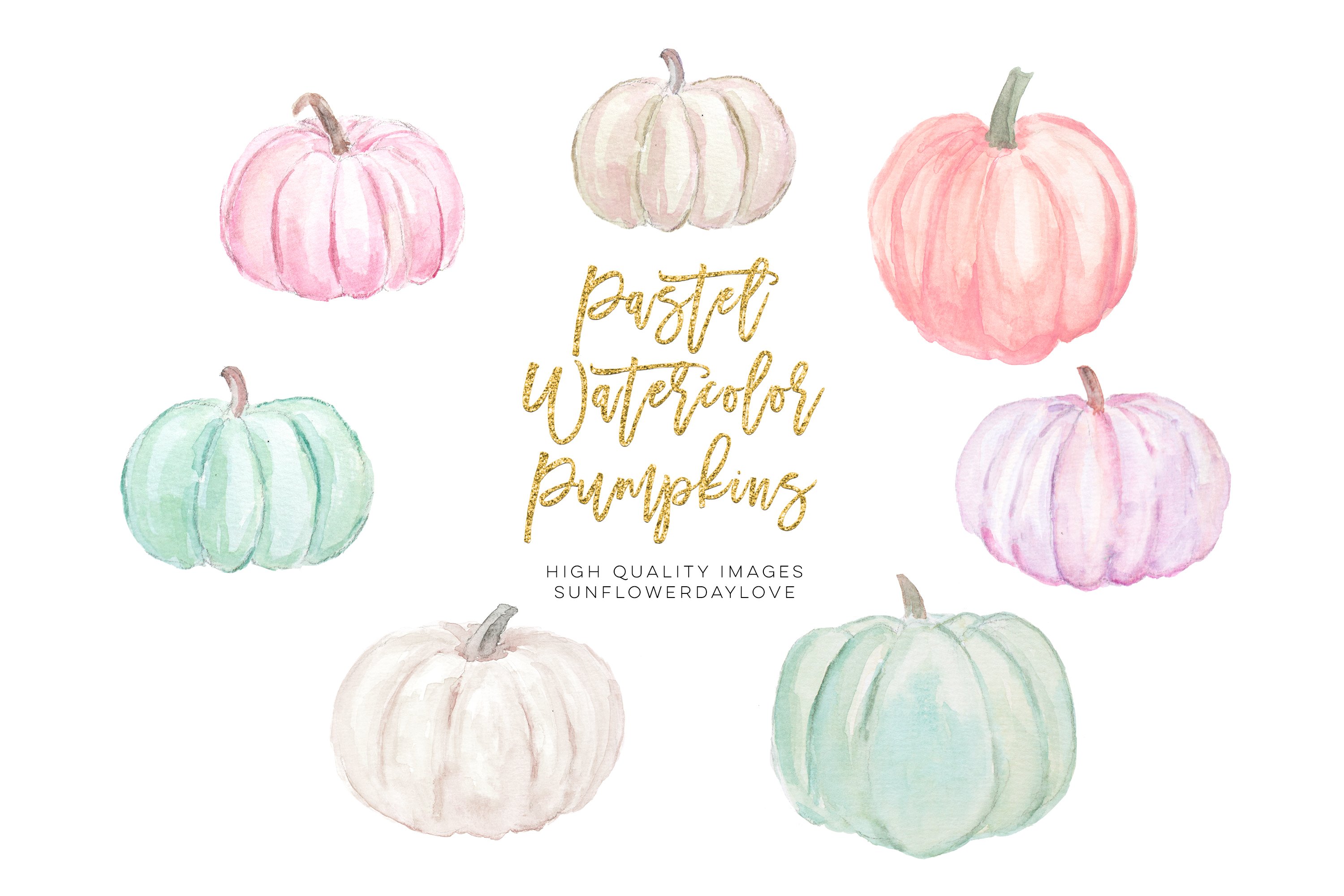 Pastel Watercolor Pumpkins, Pumpkin Clip Art, (720733) | Illustrations ...