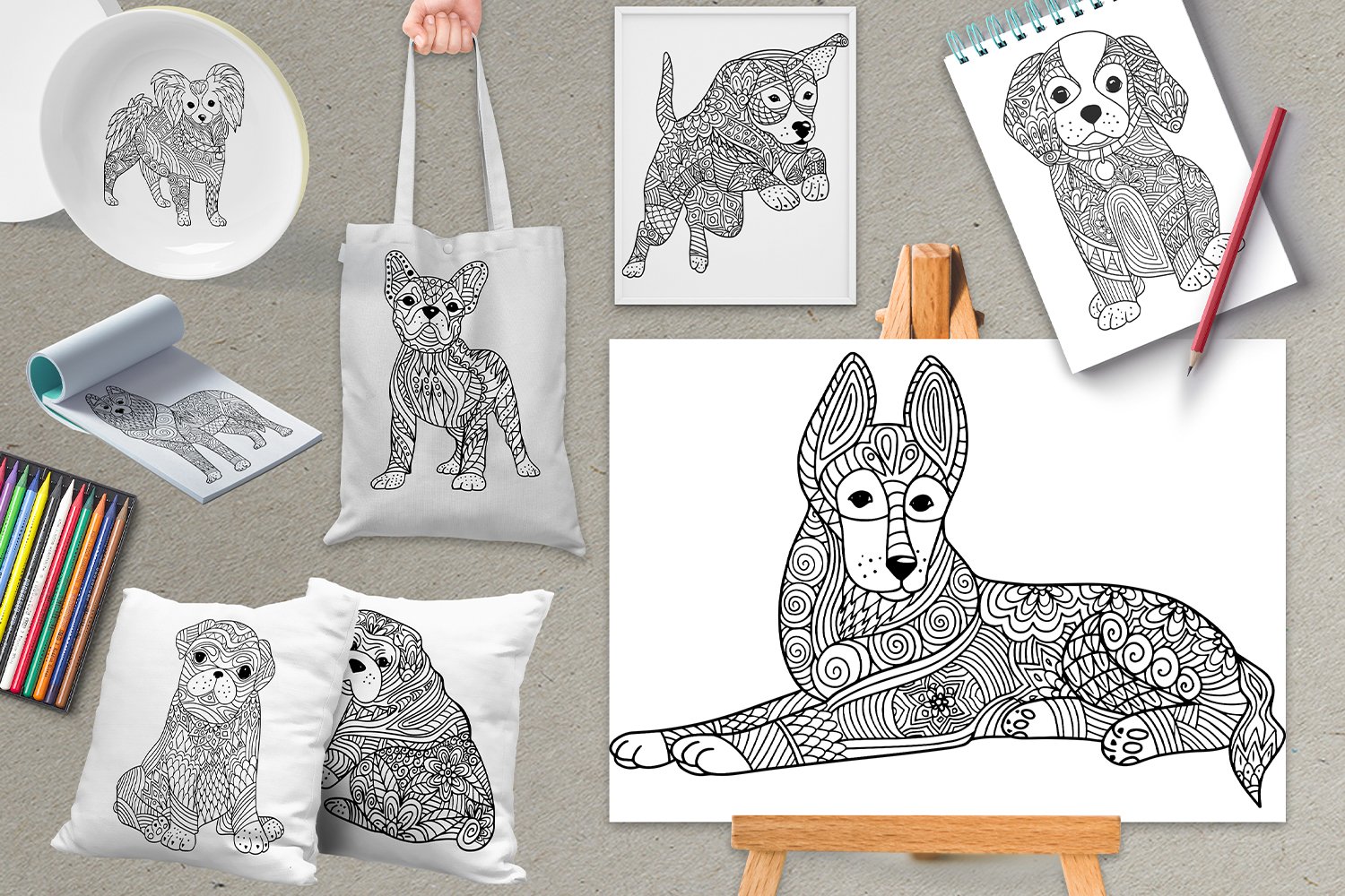 Dog Anti-stress coloring. Vector big set (1026490) | Coloring Pages ...