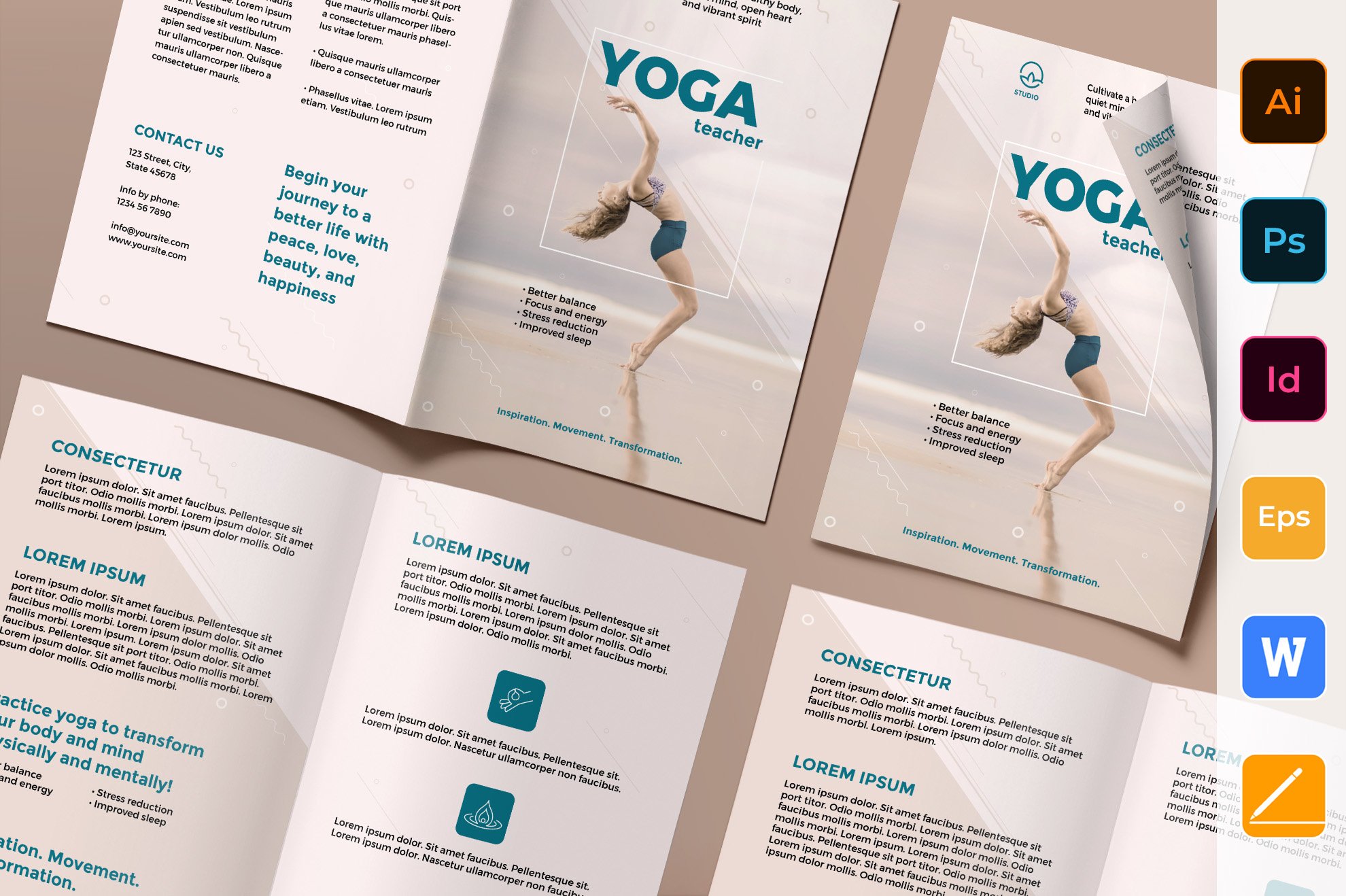 Yoga Instructor Brochure Bifold (432008) | Brochures | Design Bundles