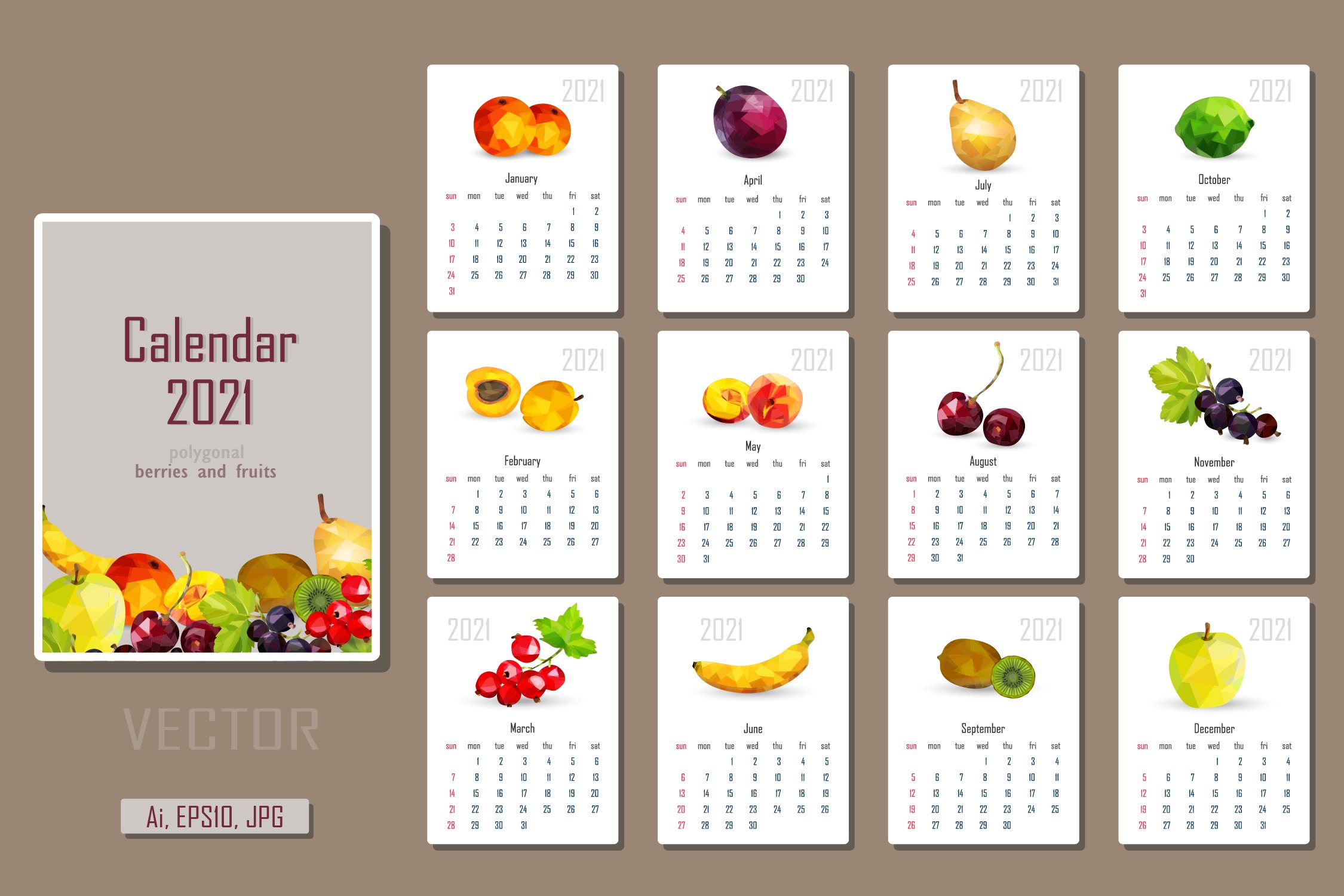 Berries and fruits calendar for 2021 (1026522) | Planner Templates ...