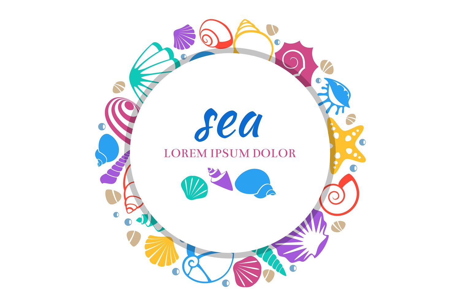 Sea round banner design - colorful seashells concept (891526 ...