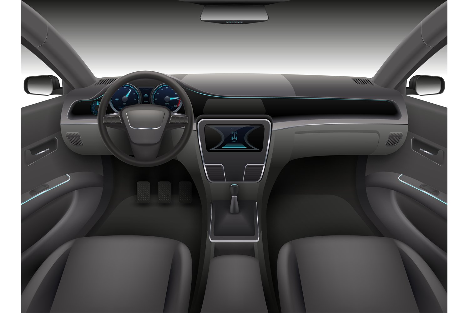 Realistic car interior with rudder, dashboard front panel an (909525 ...