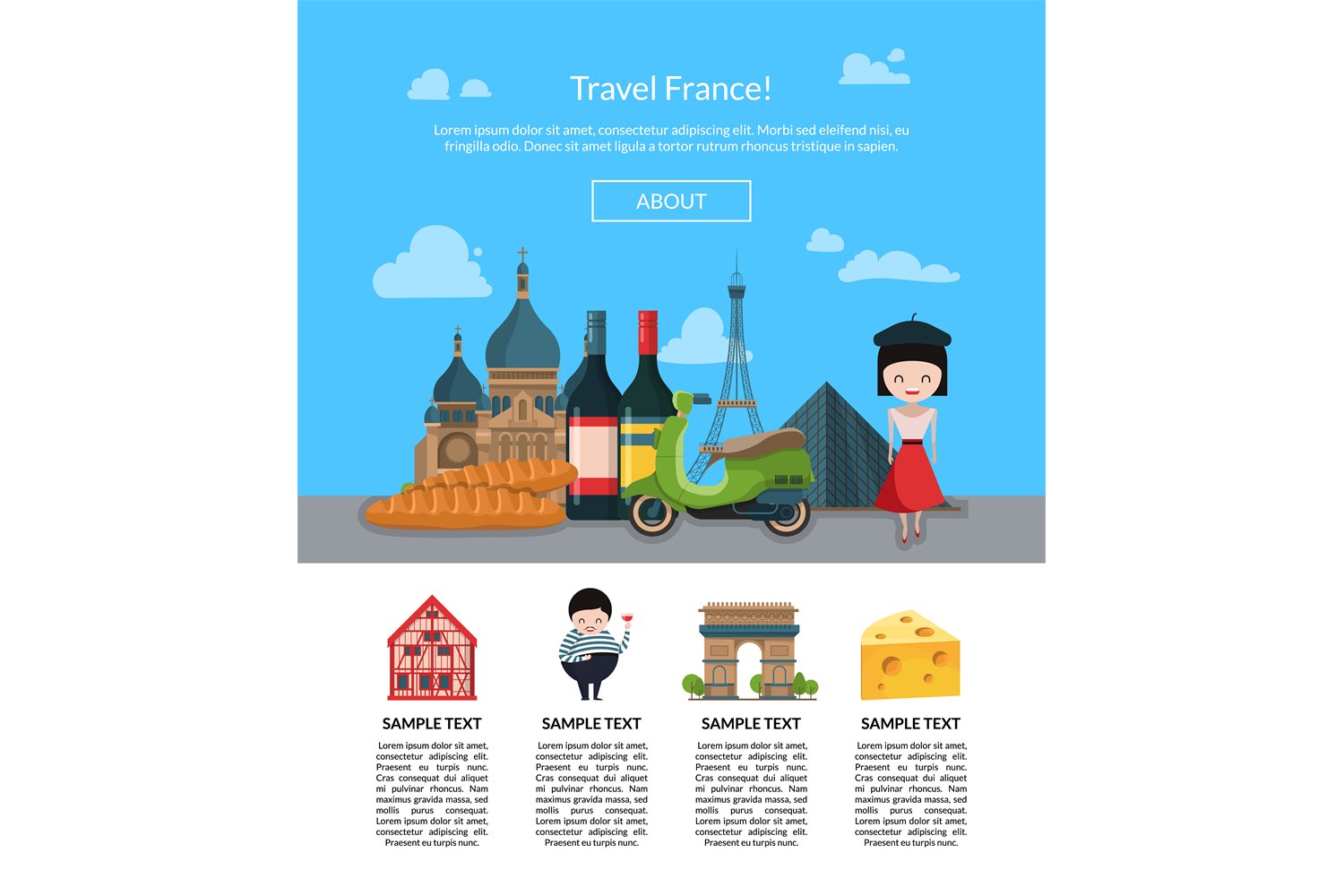 Vector cartoon France sights page illustration (843789) | Illustrations ...