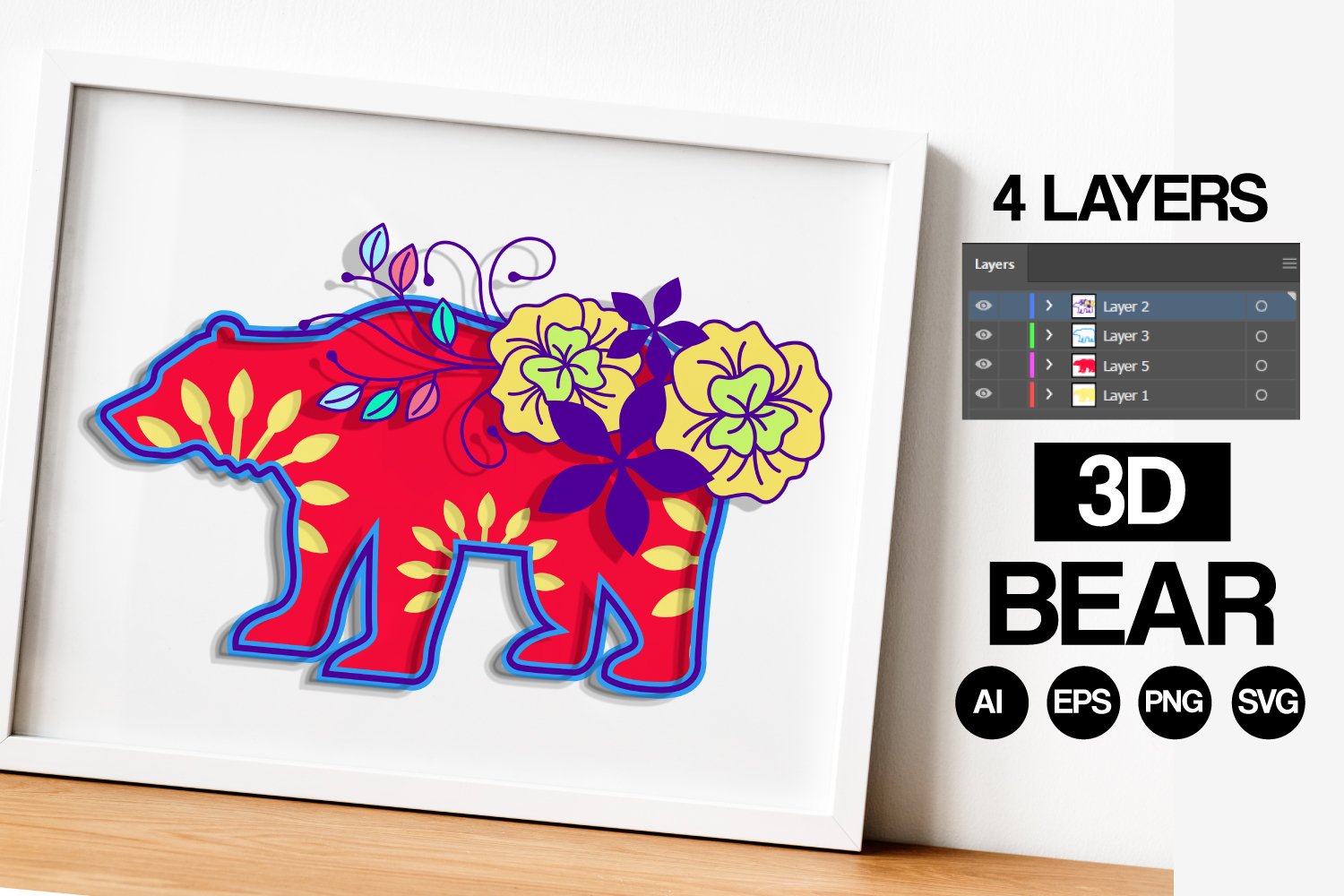 3D Layered Floral Bear Paper Cut Print Design (765290) | Paper Cutting ...