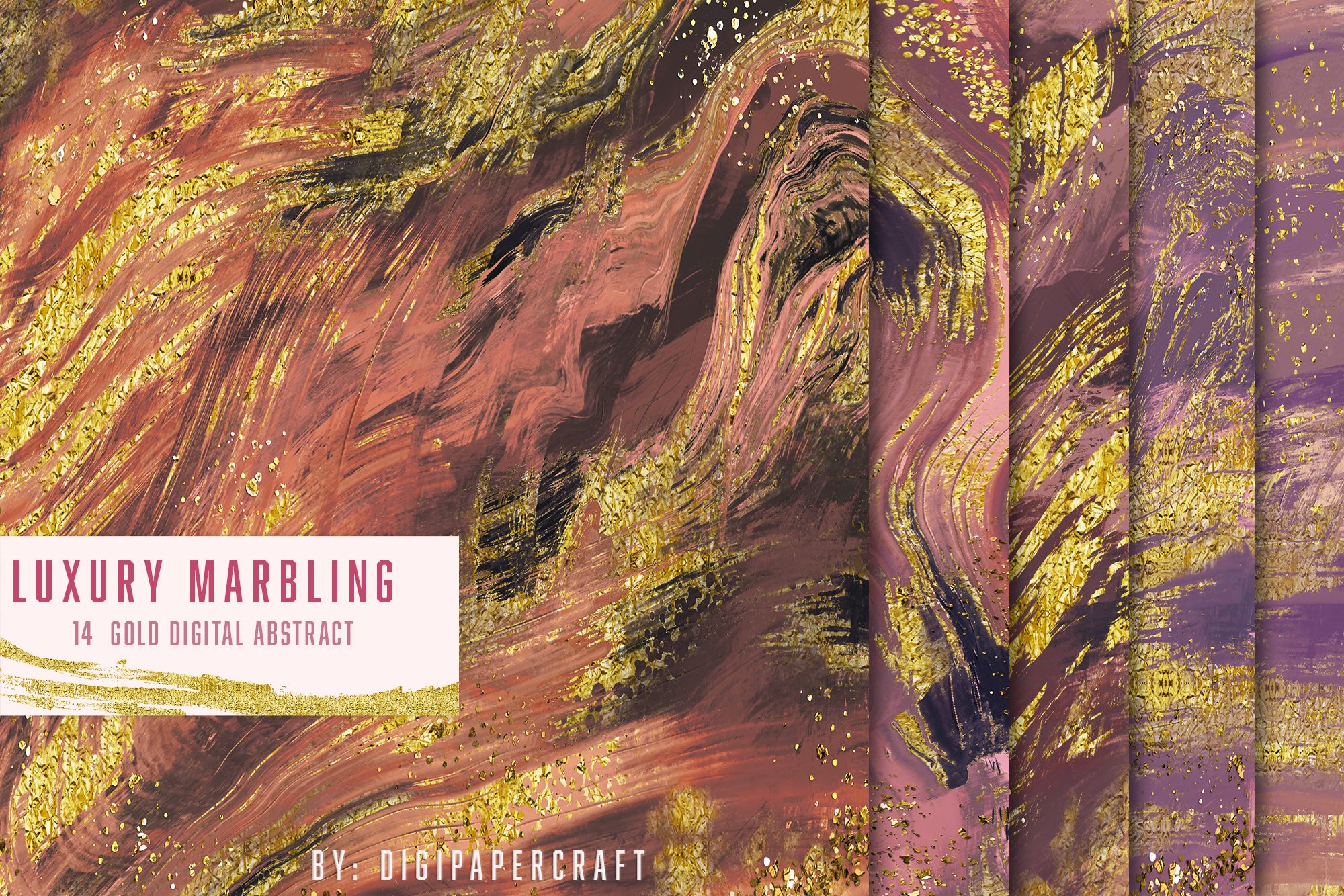 Marbling Digital Paper, Swirls Textures, Gold marbed Paper (1239577 ...