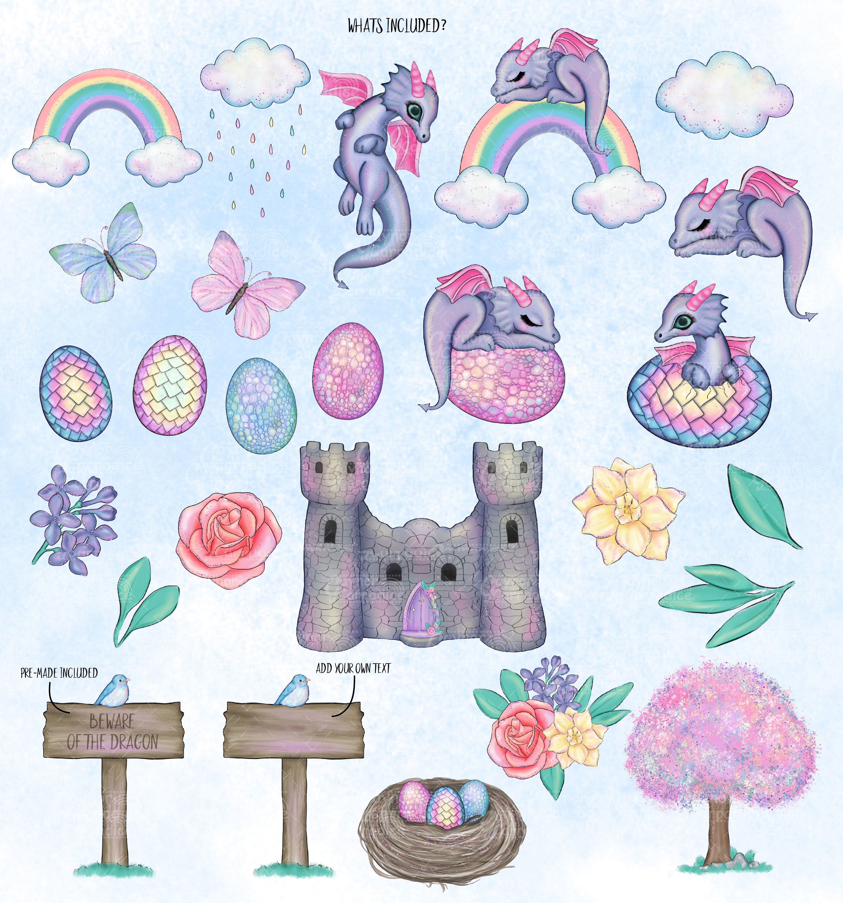 Dragon Land - Cute Easter Clipart (427115) | Illustrations | Design Bundles
