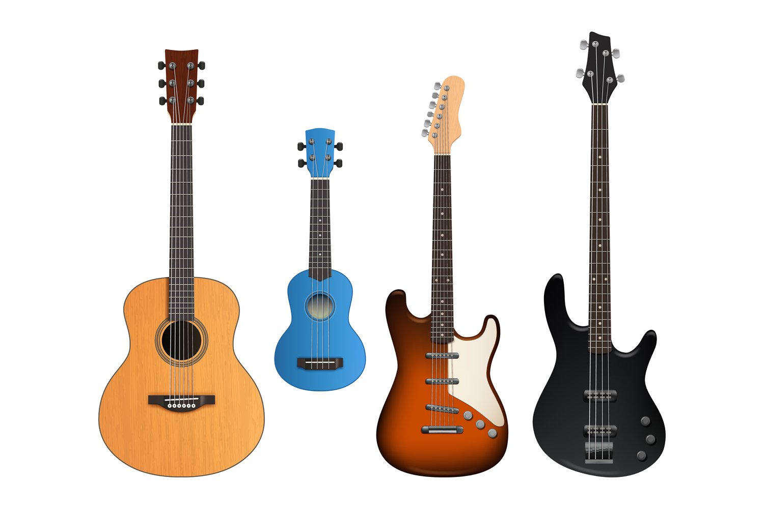 Guitars. Realistic musical instruments sound making items ro (1328958 ...