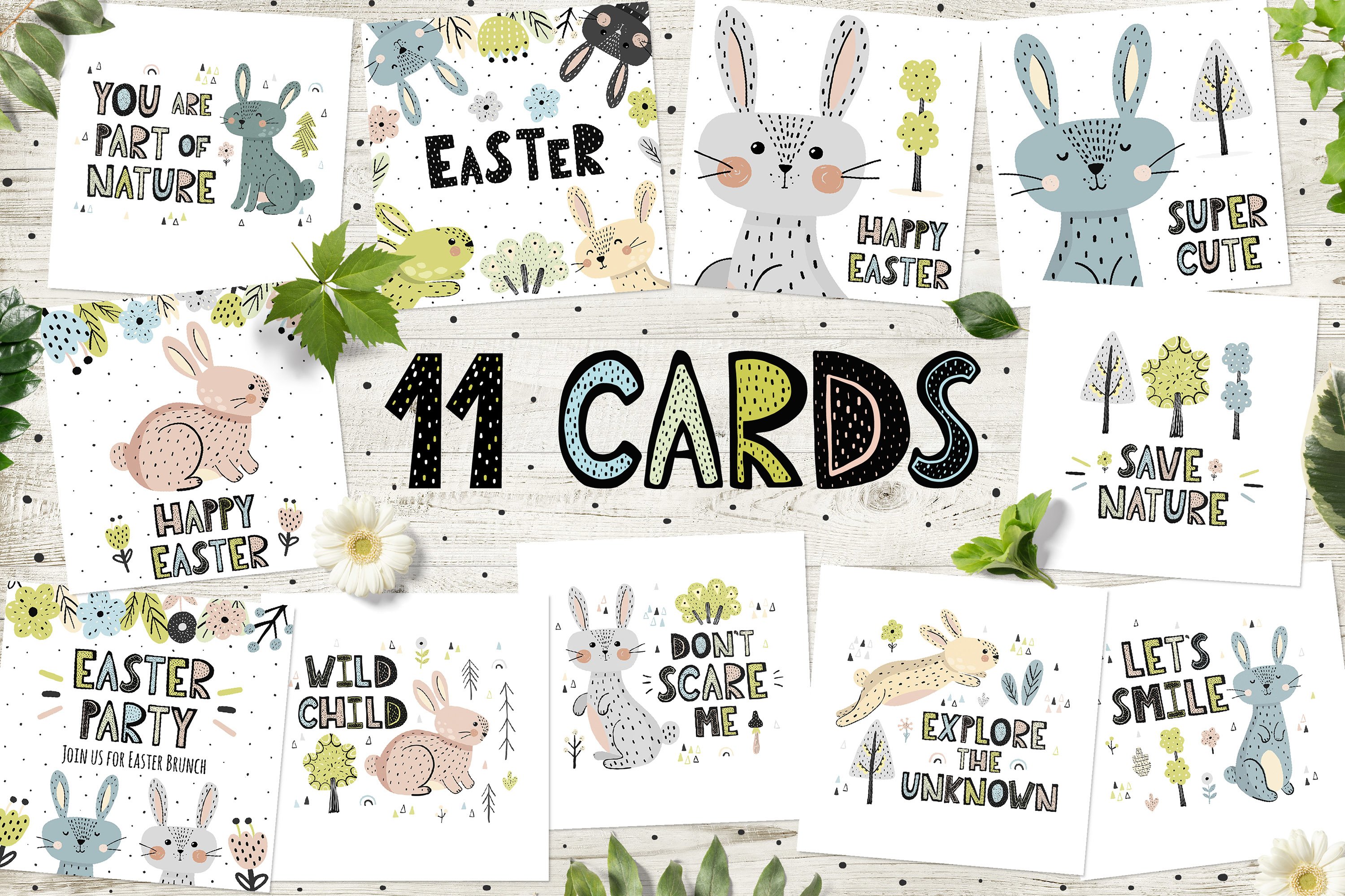Rabbits Collection patterns, cards and more (231874) | Illustrations ...