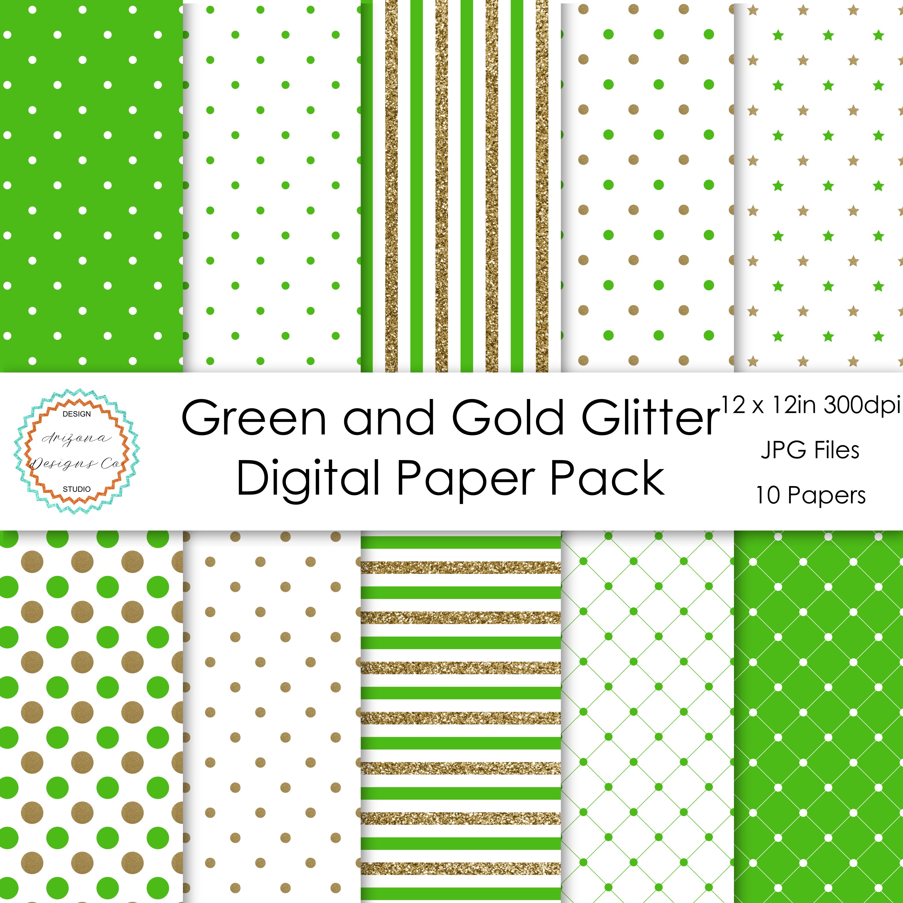Green and Gold Glitter Digital Paper Pack (82569) | Backgrounds ...