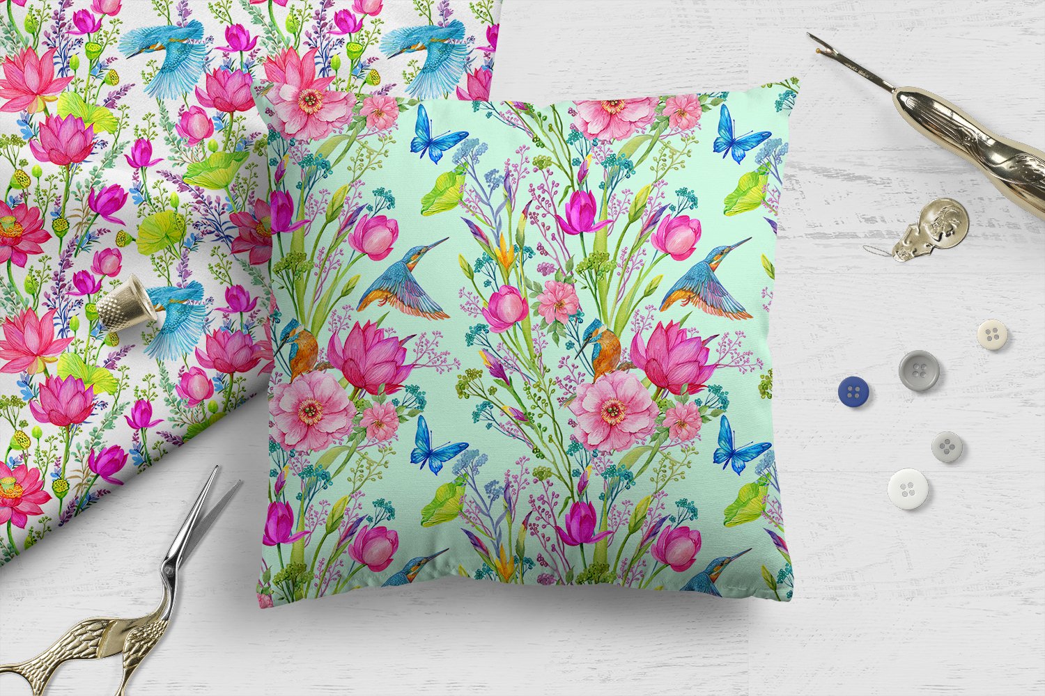 Flower patterns with Kingfisher (232956) | Patterns | Design Bundles