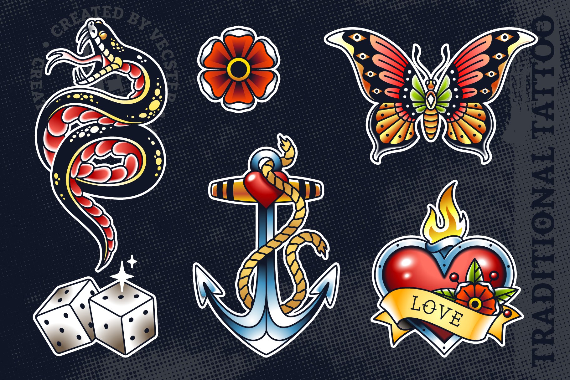 Traditional Tattoo Vector Pack (847315) | Illustrations | Design Bundles