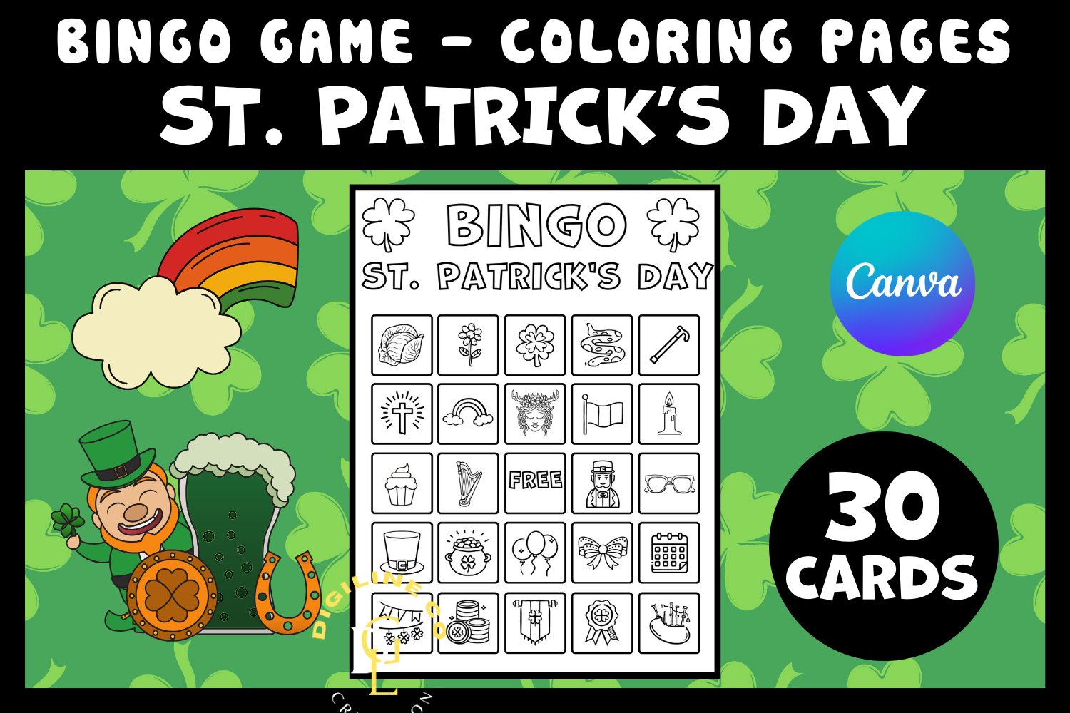 St Patrick's Day Bingo game template Printable coloring page🐔 ...