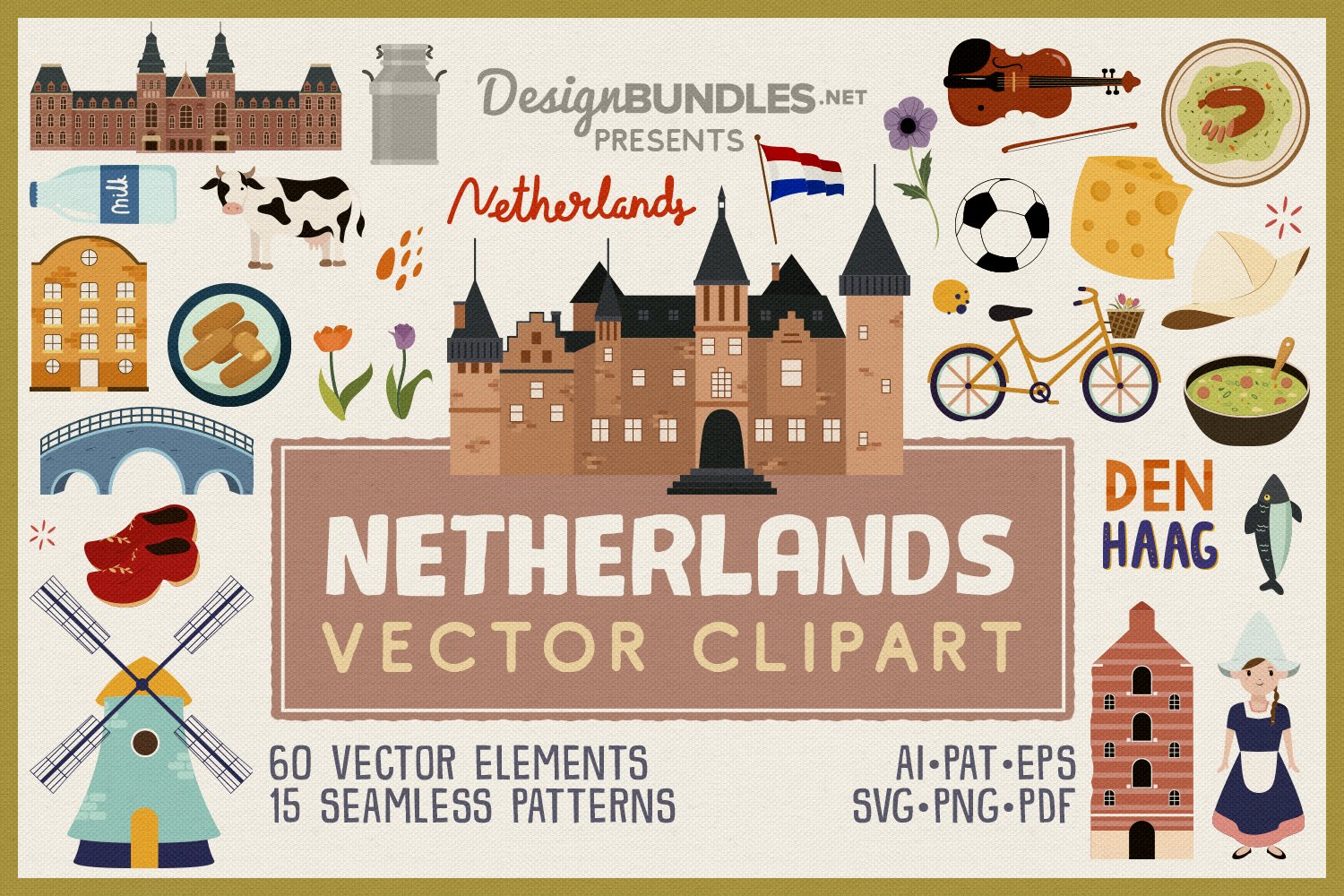 Netherlands Vector Clipart and Seamless Pattern