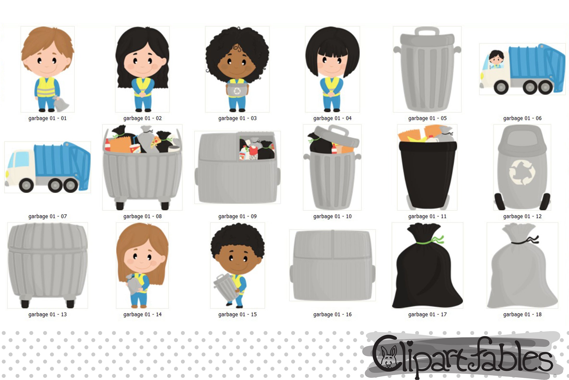 Cute GARBAGE collector clipart, Trash art - INSTANT download (523828 ...