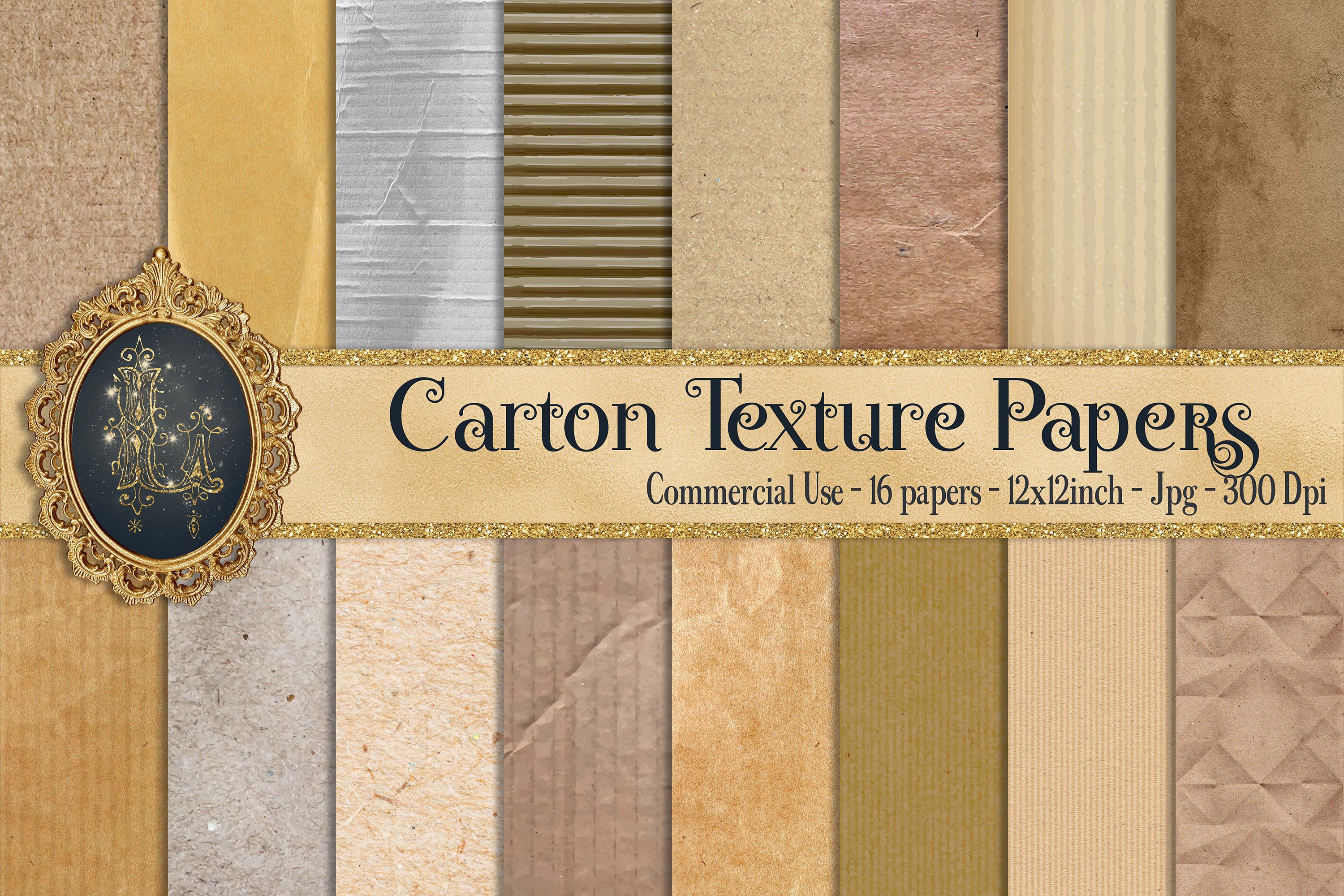 16 Realistic Carton Texture Digital Papers, Cardboard, Craft (135773 ...
