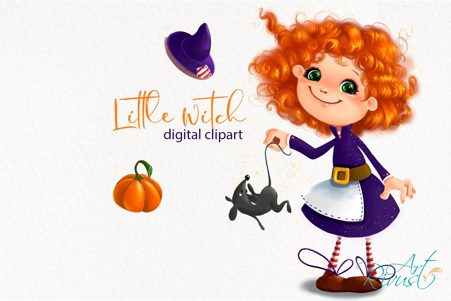 Cute Halloween Little Witch clipart. Pumpkin, fall clipart. (300619 ...