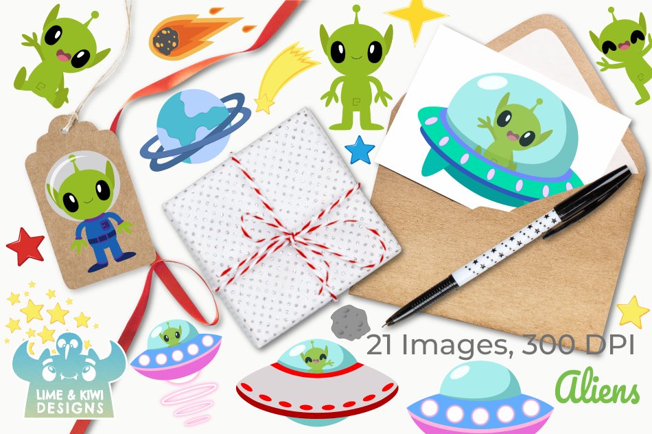 Aliens Clipart, Instant Download Vector Art, Commercial Use (357995 ...