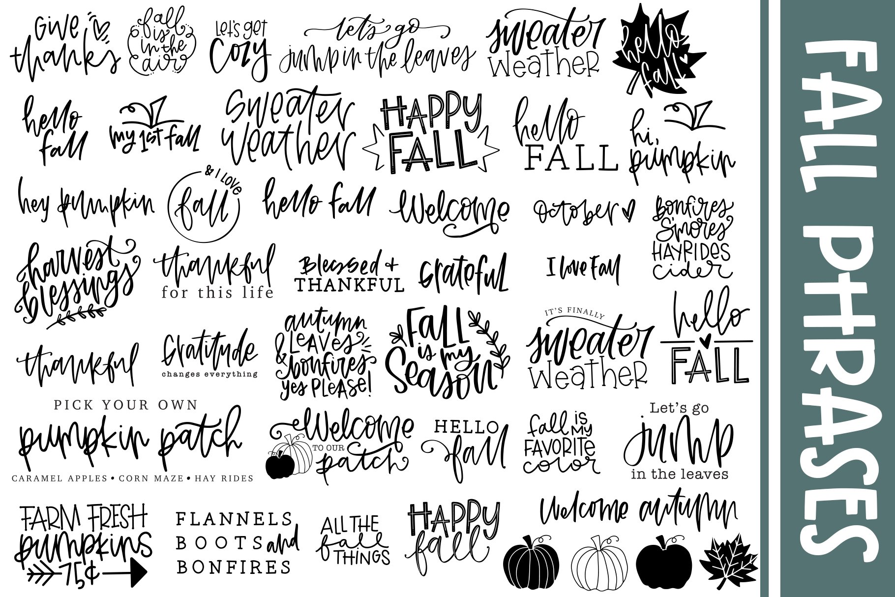 Fall Phrases Symbols Font Volume 2 (821211) | Dingbats | Font Bundles