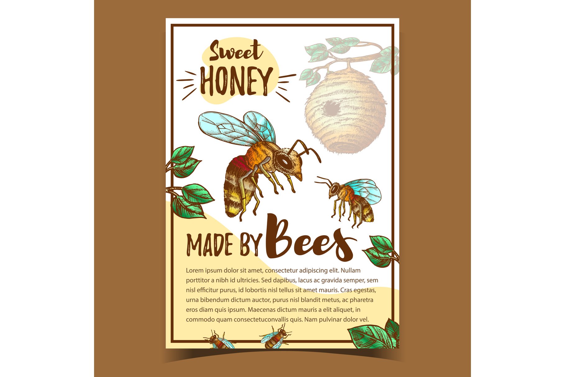 Bee Insect And Natural Beehive House Poster Vector (677583 ...