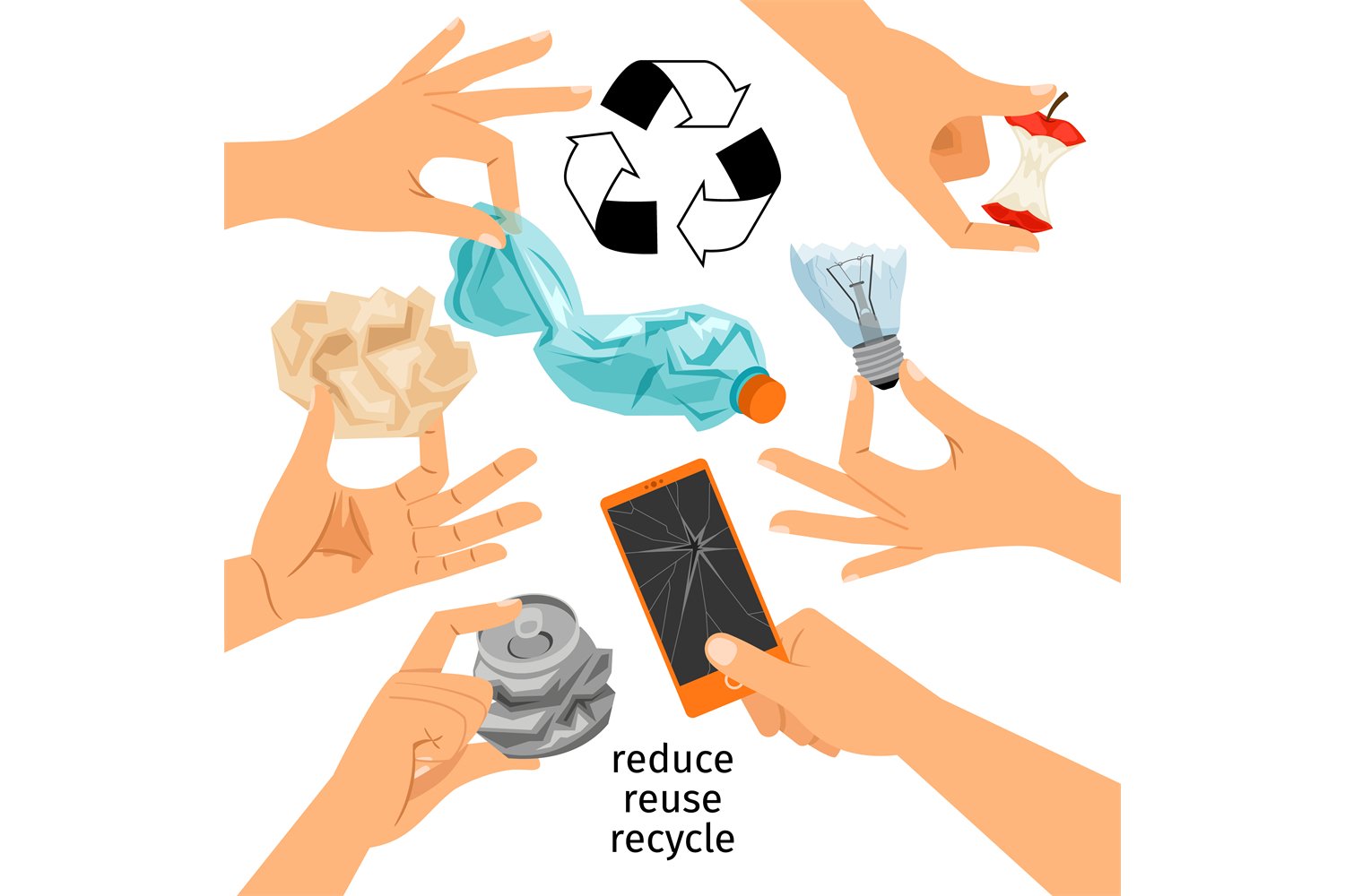 Collection of hands with trash (878096) | Illustrations | Design Bundles