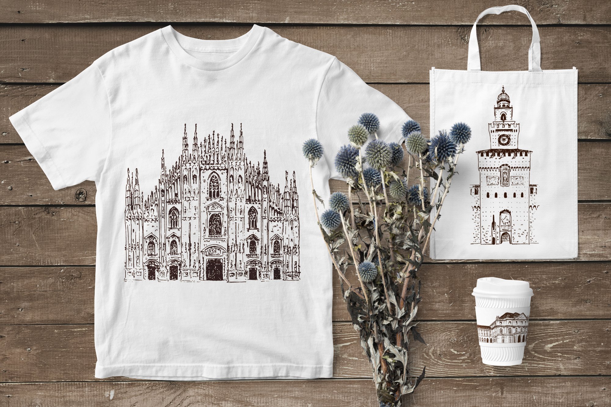 Set of Milan sketches (59412) | Illustrations | Design Bundles