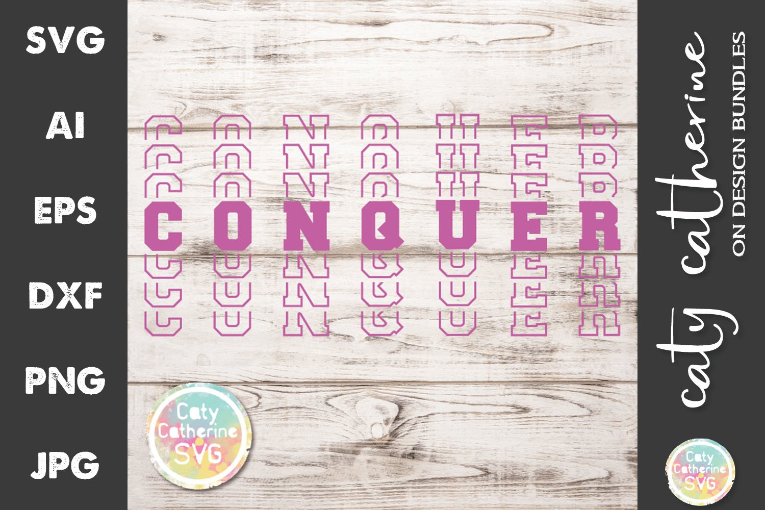 Conquer Mirrored Stacked Letters SVG Cut File (664351) | SVGs | Design ...