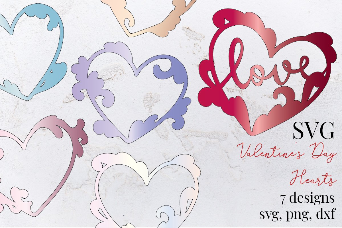 SVG Valentine's Day Hearts Cutting files, PNG, DXF, SVG (1139218 ...