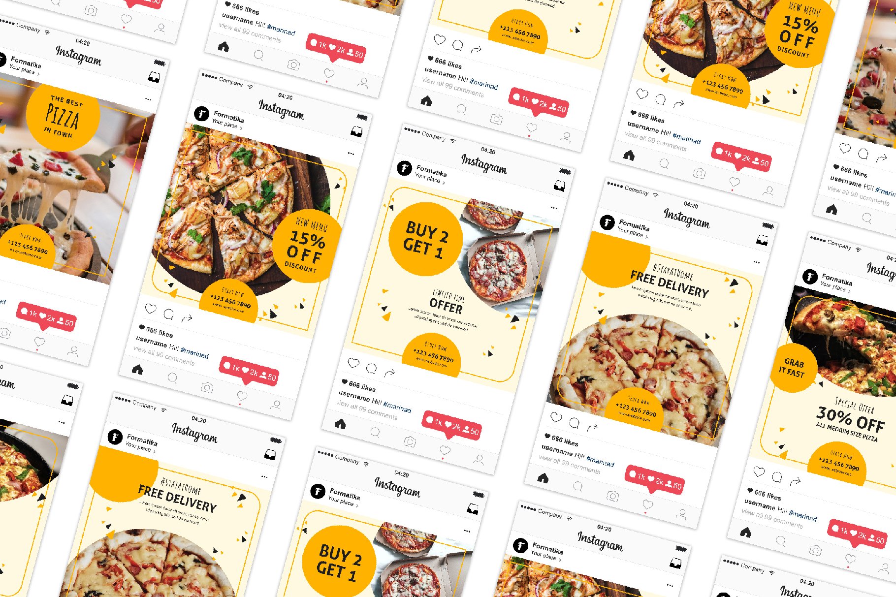 Pizza Instagram Stories and Post (662400) | Instagram | Design Bundles