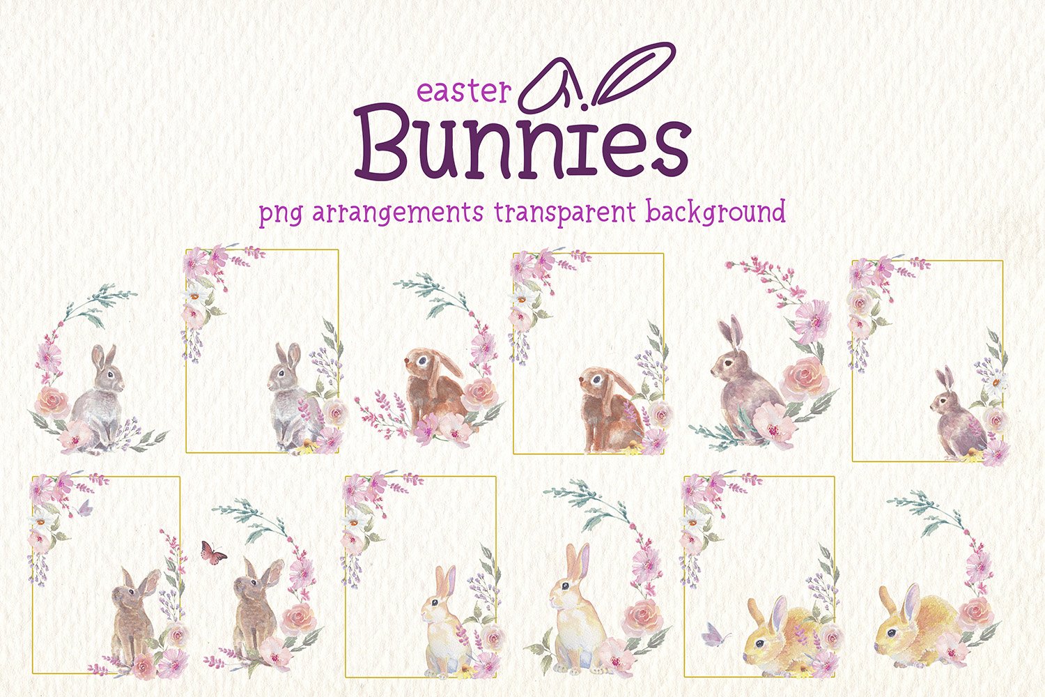 Easter bunnies watercolor clipart collection (233544) | Illustrations ...
