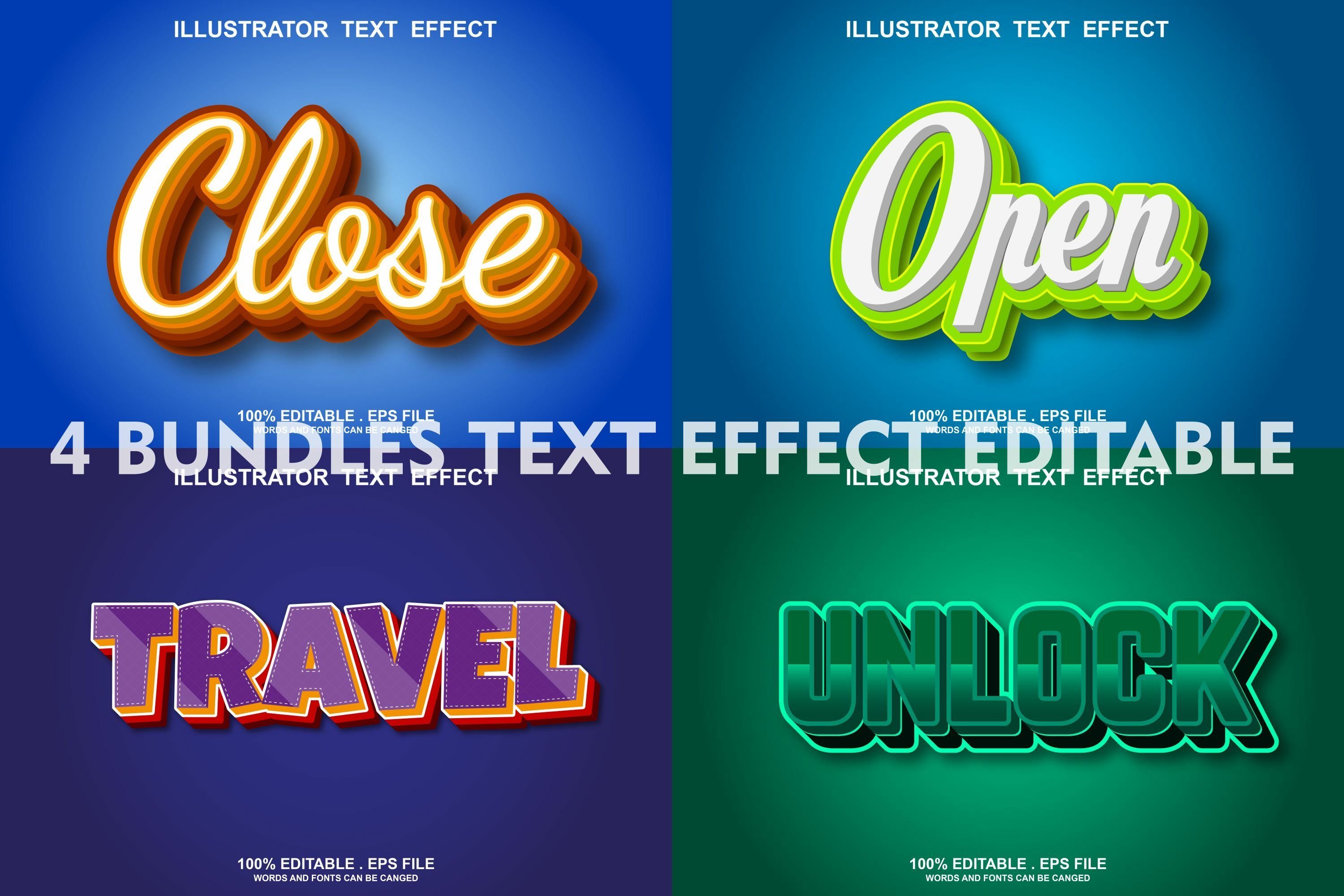 4 BANDLE CONCEPT TEXT EFFECT EDITABLE (1436895) | Illustrator Plugins ...