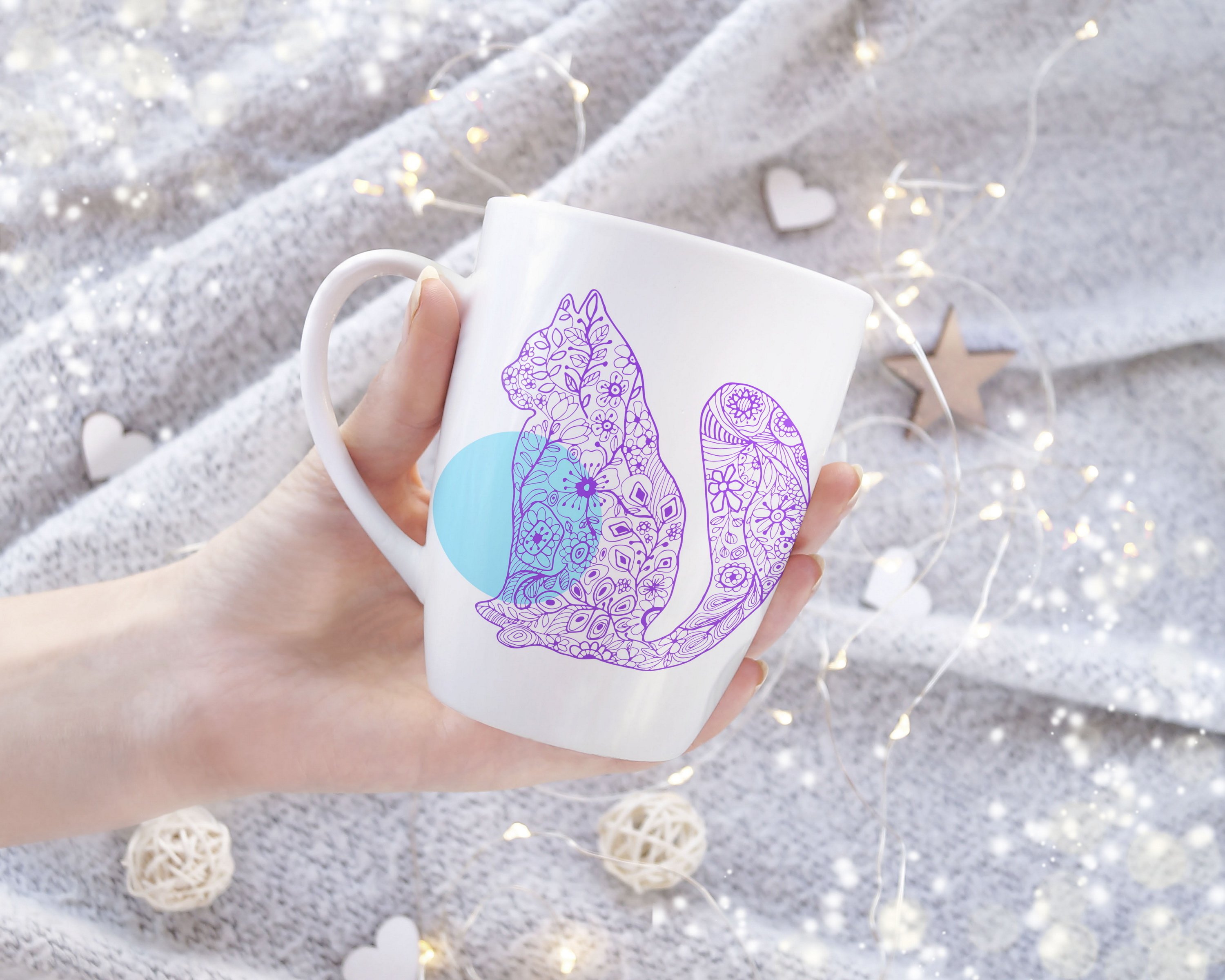 Floral Cat Silhouette Sublimation Design - Outline Art (668435 ...