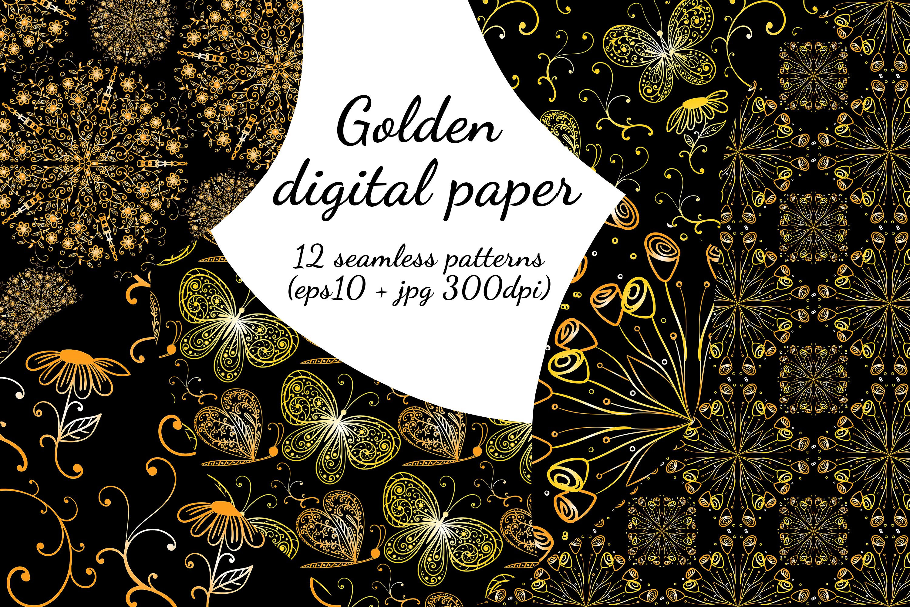 Golden digital paper. Seamless decorative patterns. (1202128 ...