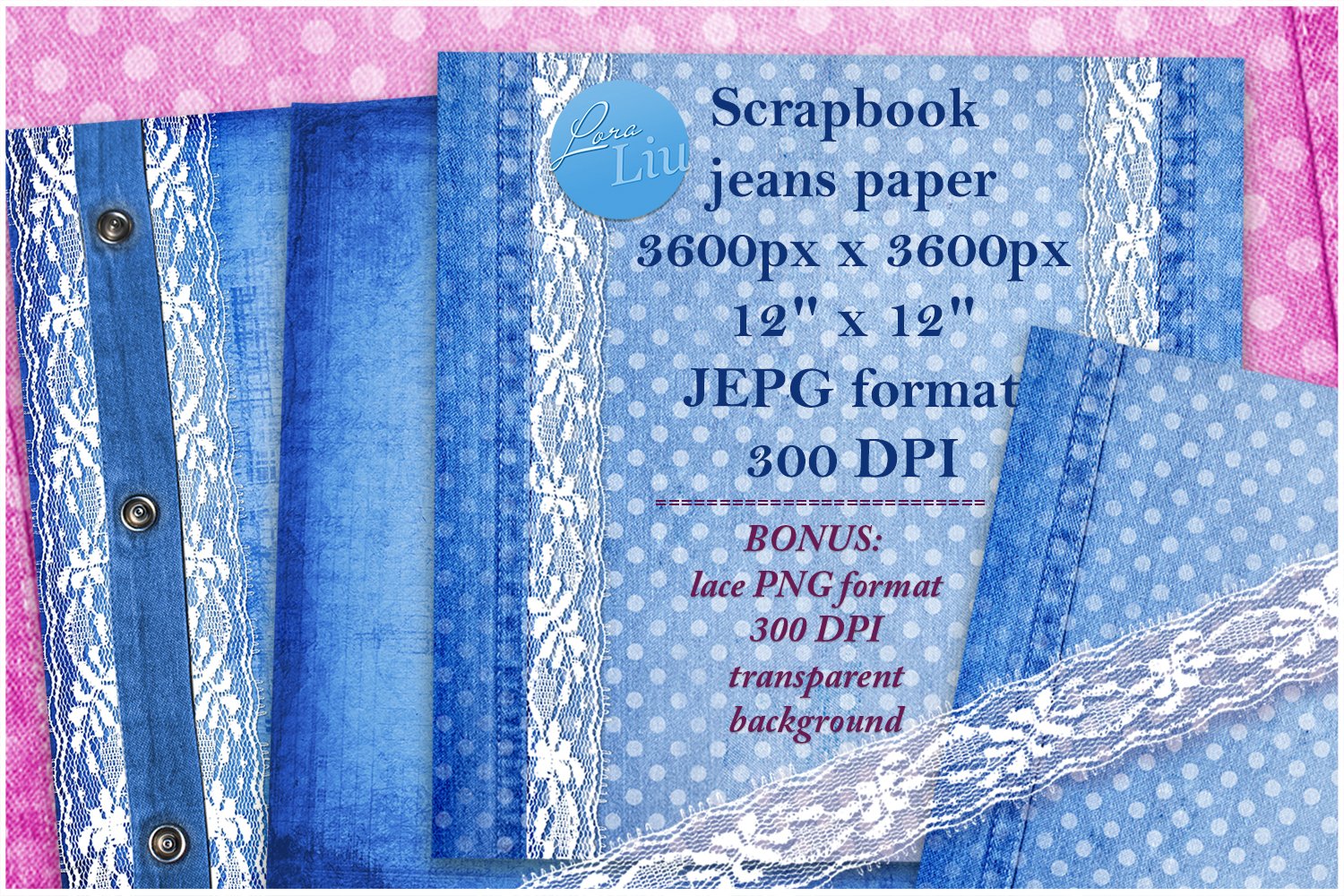 Blue set jeans paper with lace (701991) | Papers | Design Bundles