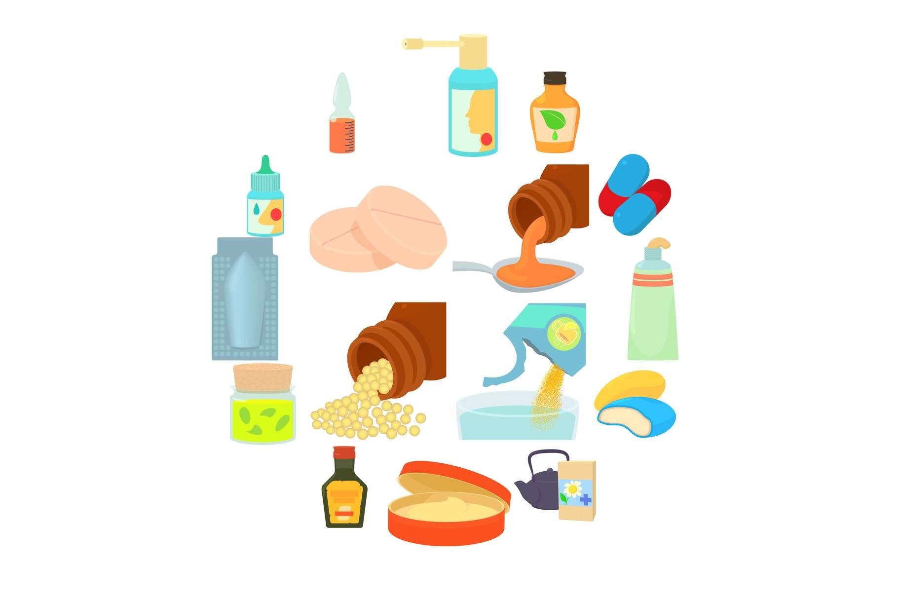 Drug types icons set, cartoon style (501340) | Icons | Design Bundles