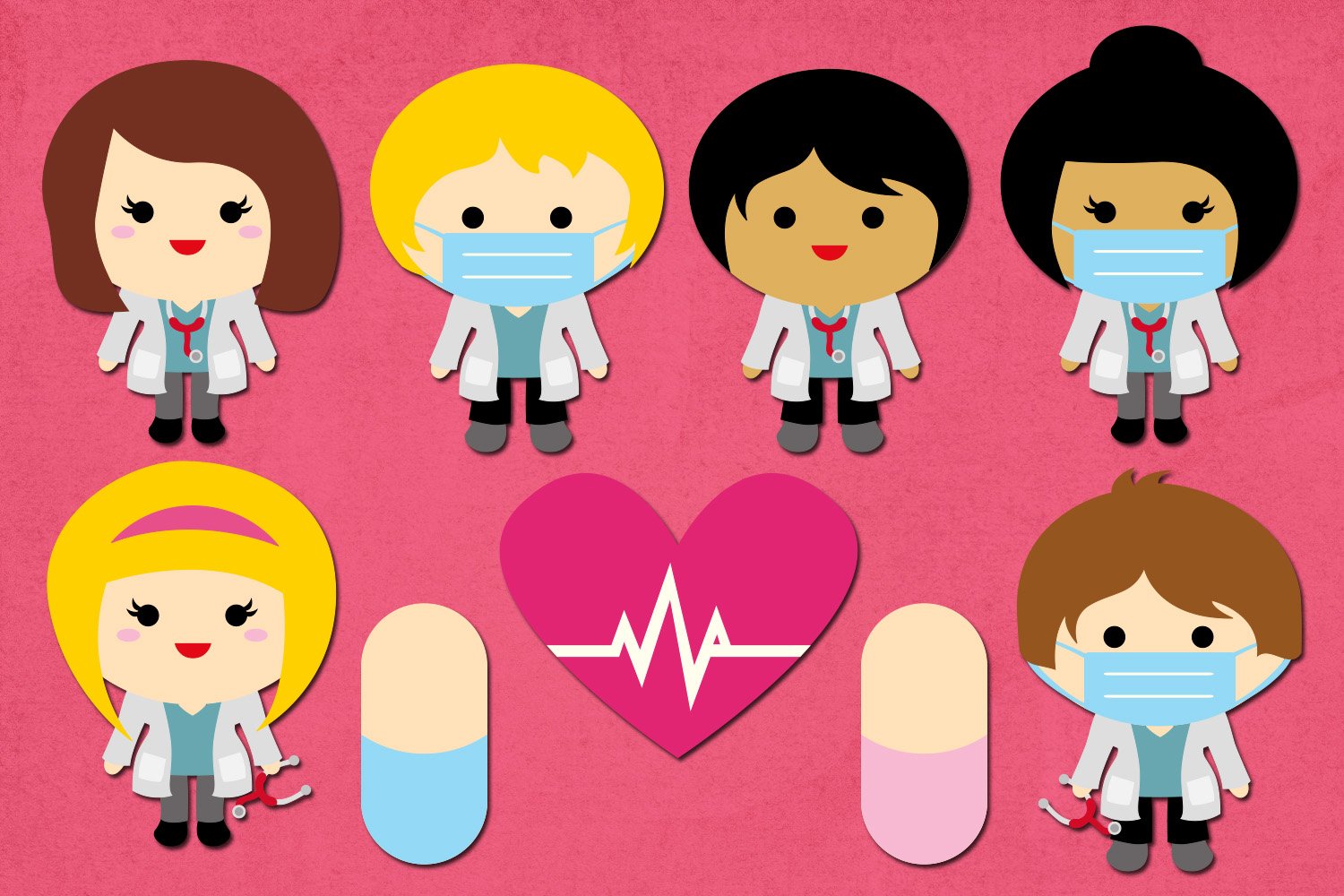 Kids in doctor costumes illustrations clip art