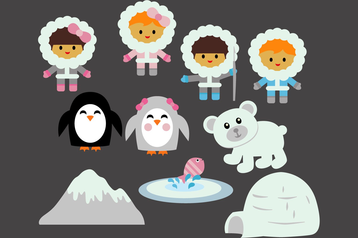 Arctic friends, eskimo kids, iglo, penguins, polar bear (89200 ...