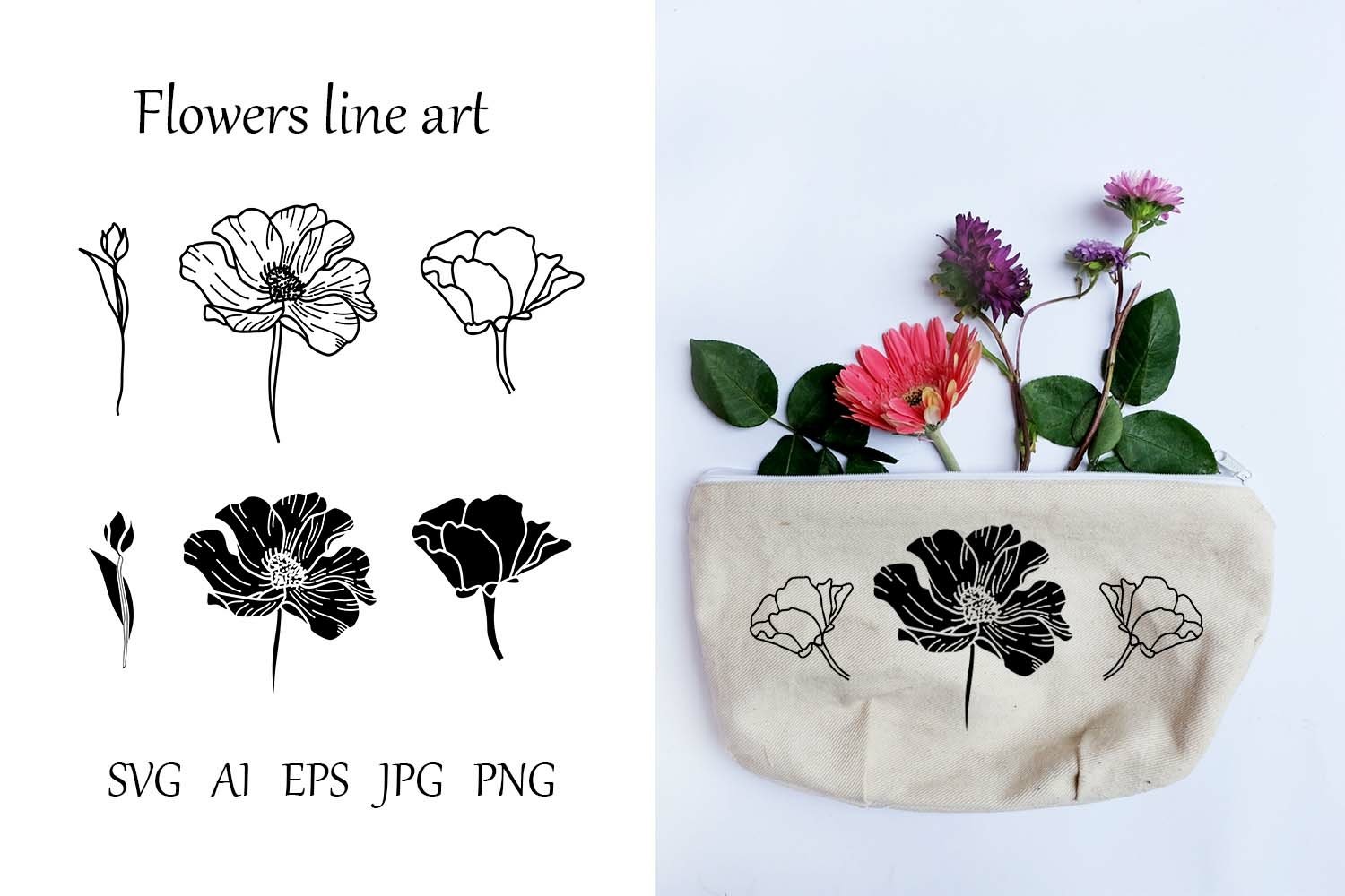 Flowers Line Art SVG (2250508) | SVGs | Design Bundles