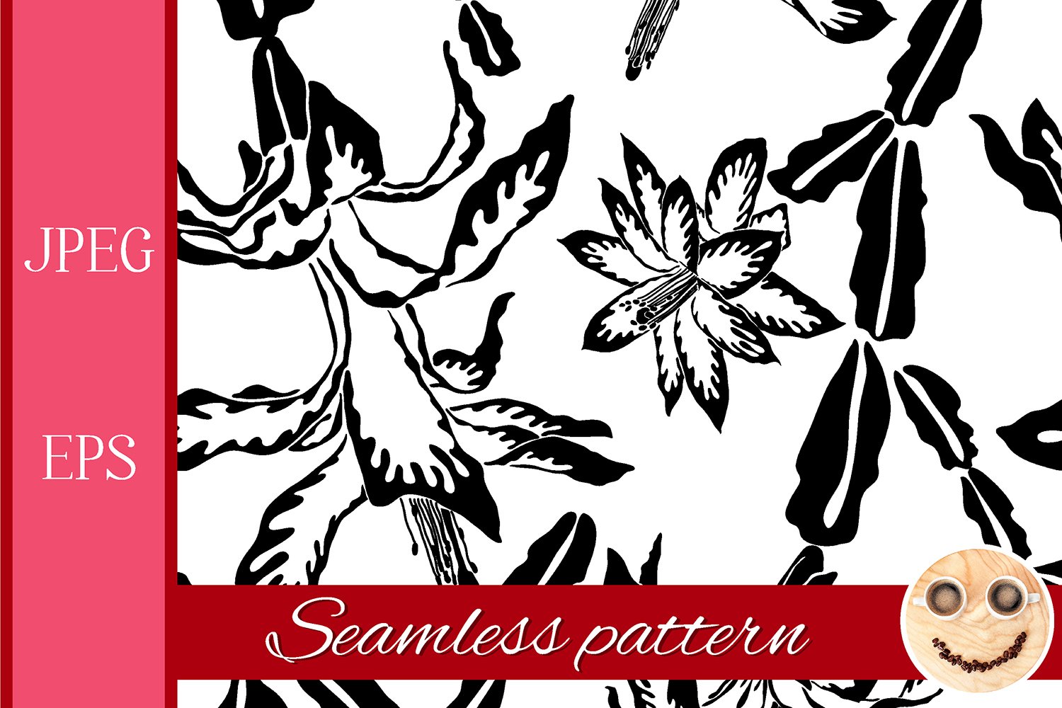 Blooming cactus jumbo black and white pattern. (318081) | Patterns ...
