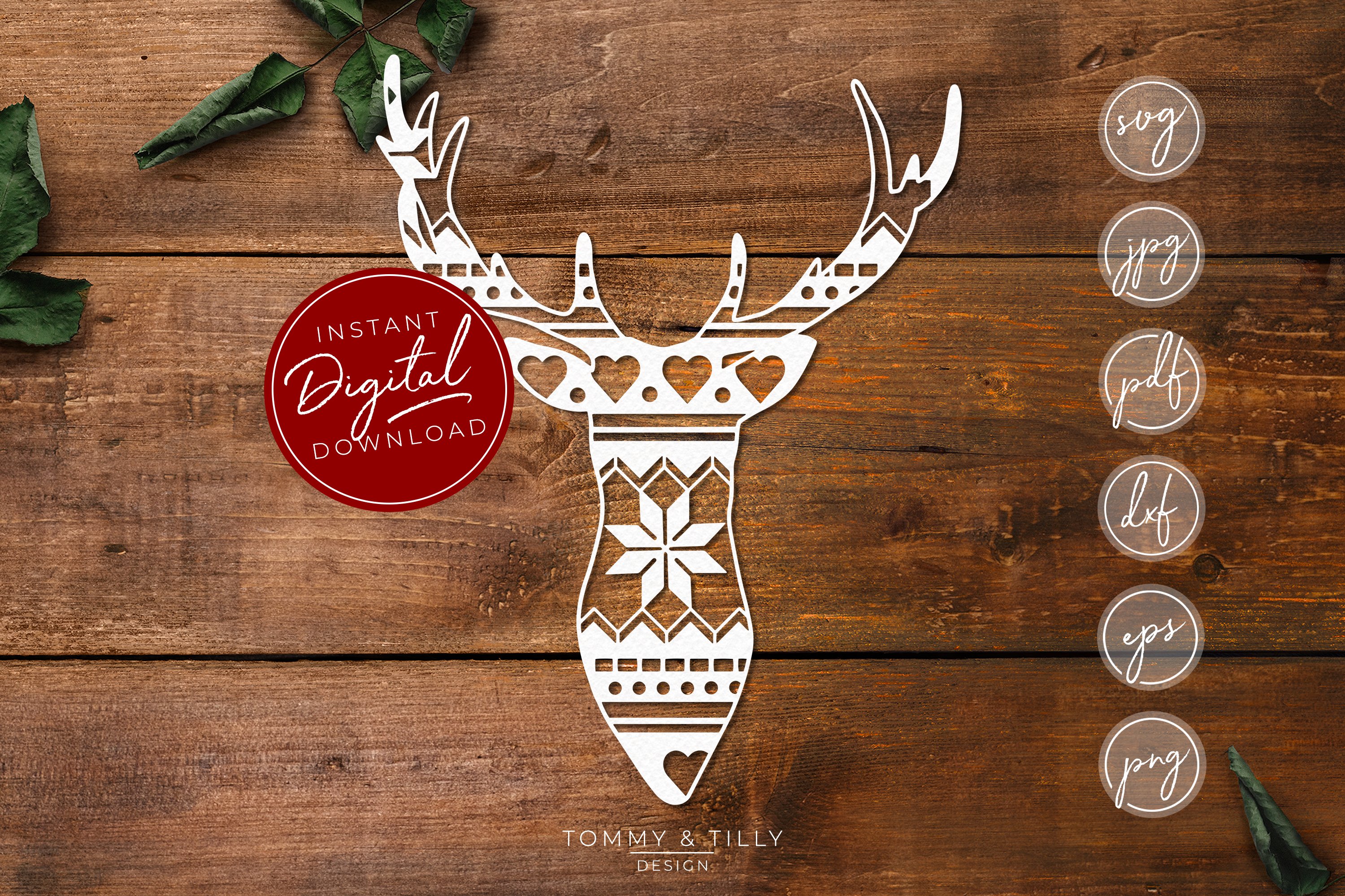 Pattern Stag Head - SVG EPS DXF PNG PDF JPG (372559) | SVGs | Design ...