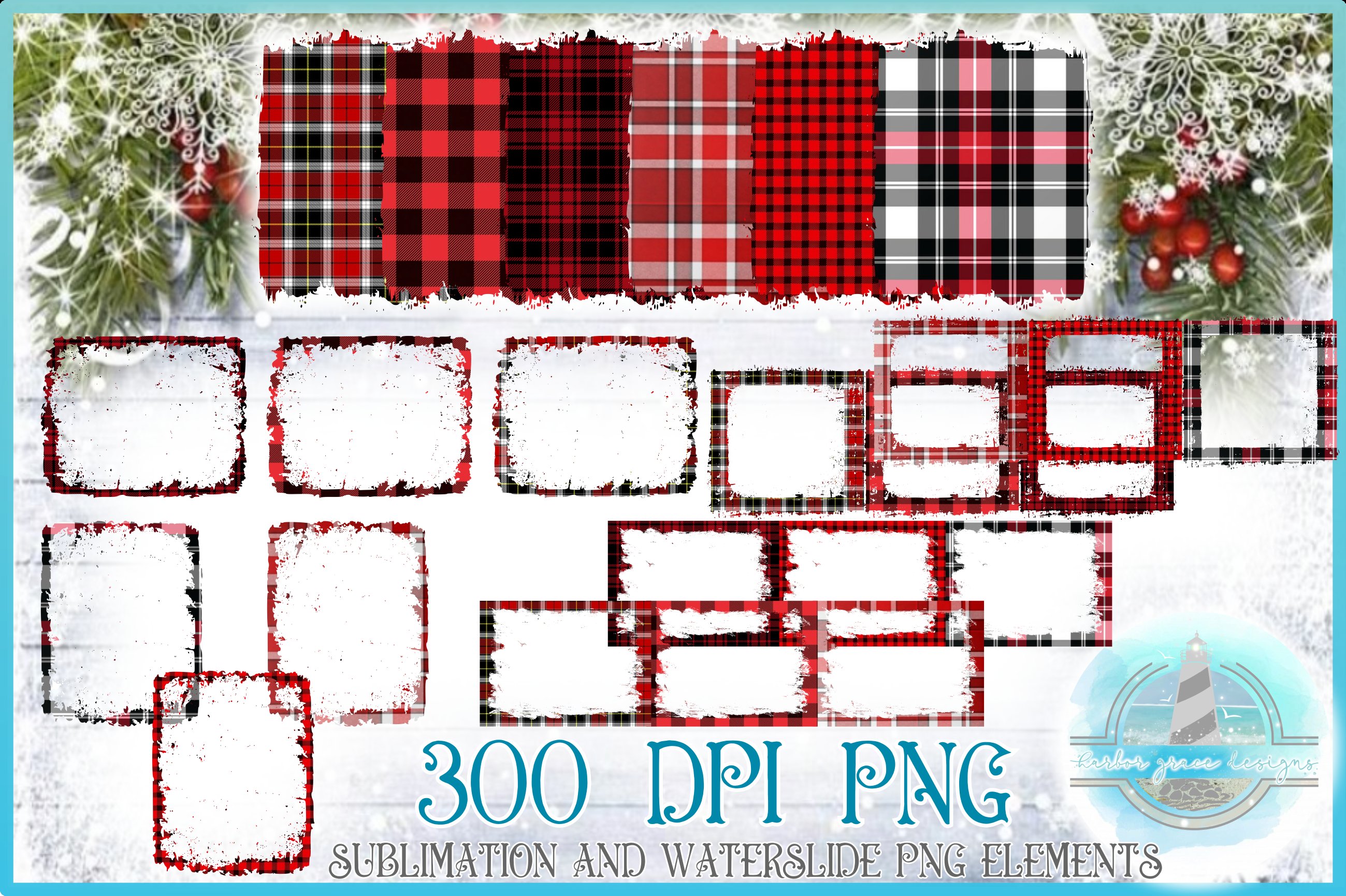 Red and Black Plaid Christmas Frames Grunge Distressed PNG (1112655 ...