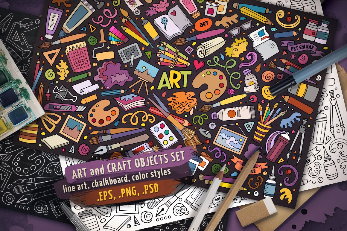 Art & Craft Objects Set (114129) | Objects | Design Bundles
