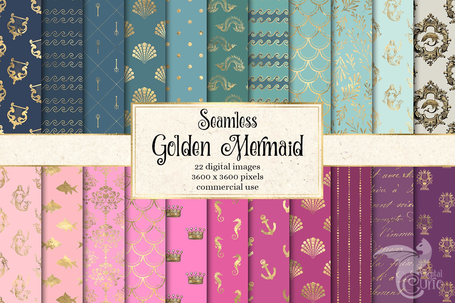 Golden Mermaid Digital Paper (227314) | Patterns | Design Bundles