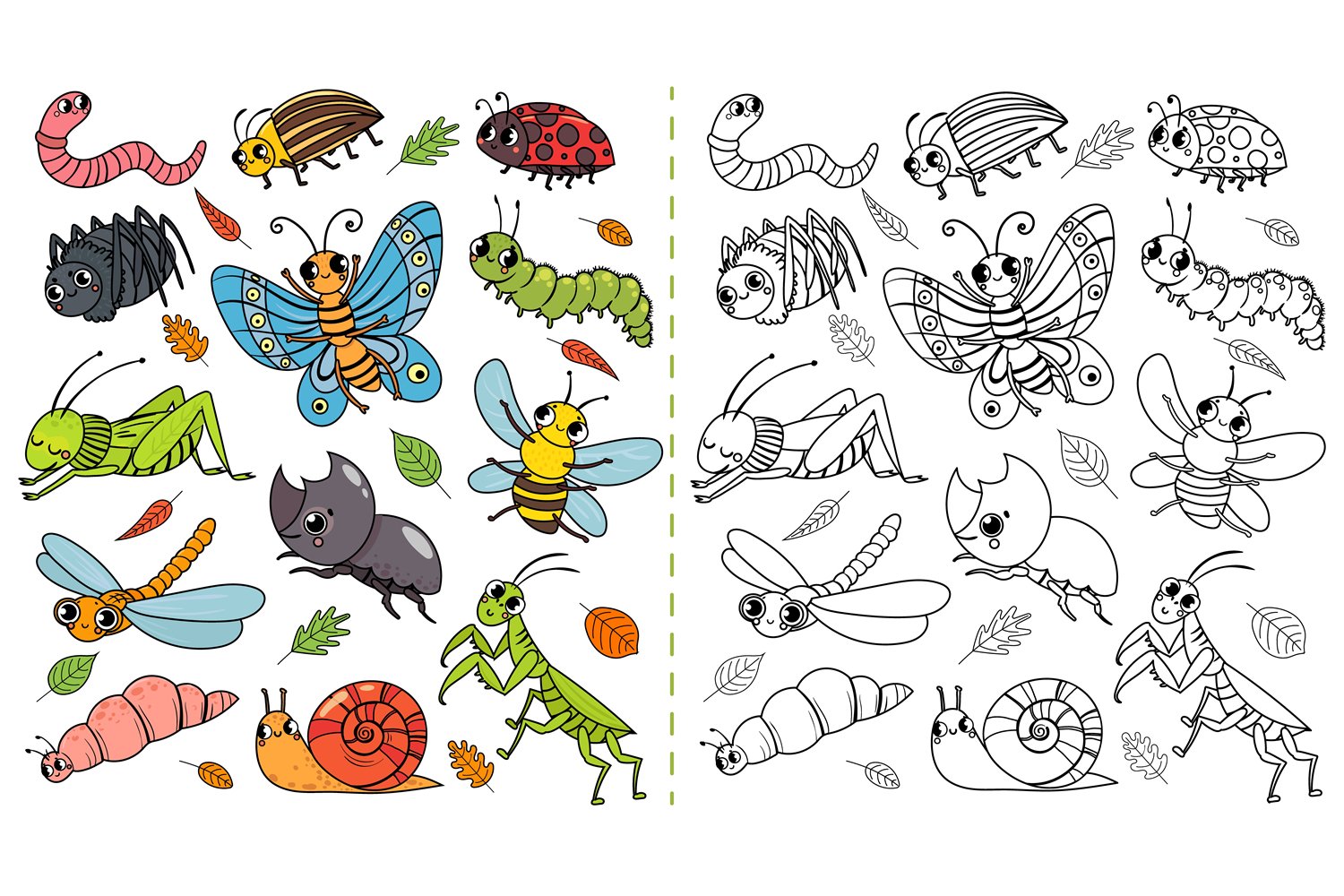 Cartoon insects color painting game. Draw cute insect with k (1013426 ...