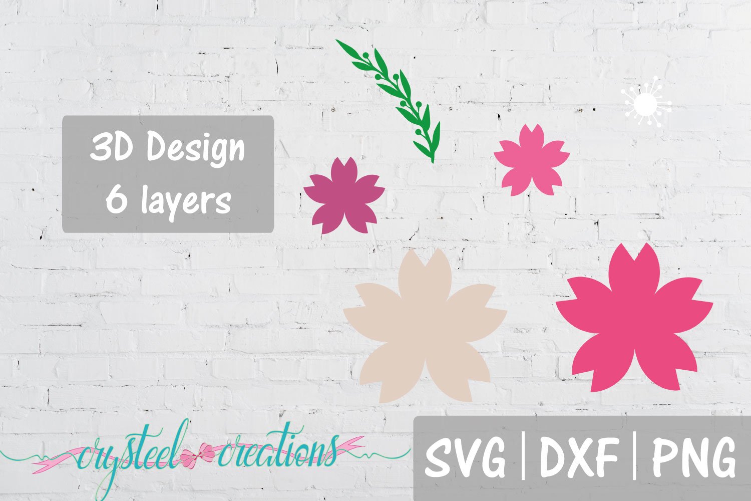 Pink Flower 3D SVG, DXF, PNG (561467) | Cut Files | Design Bundles