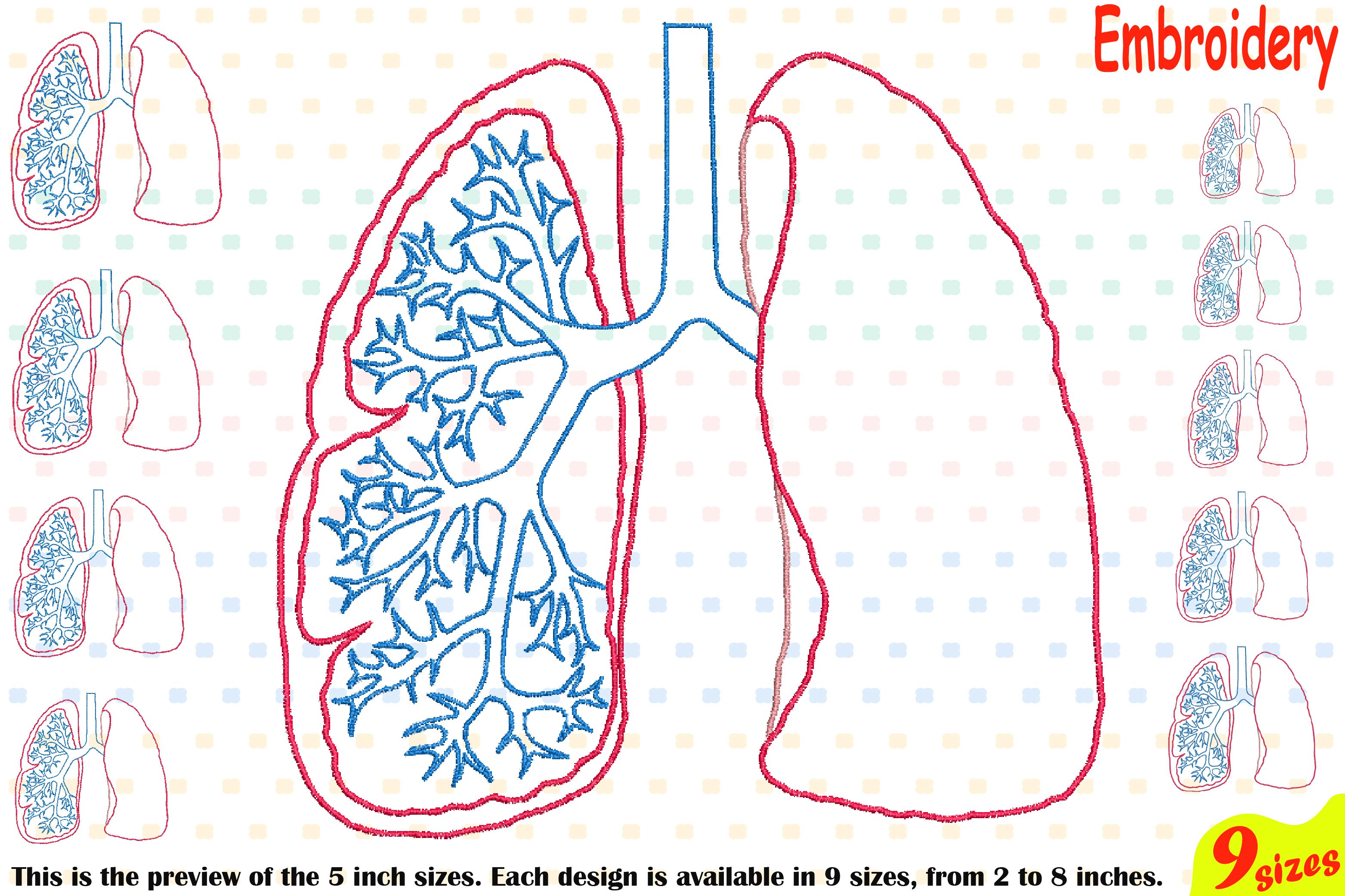 Lungs Outline Embroidery Design Machine Instant Download Commercial Use ...