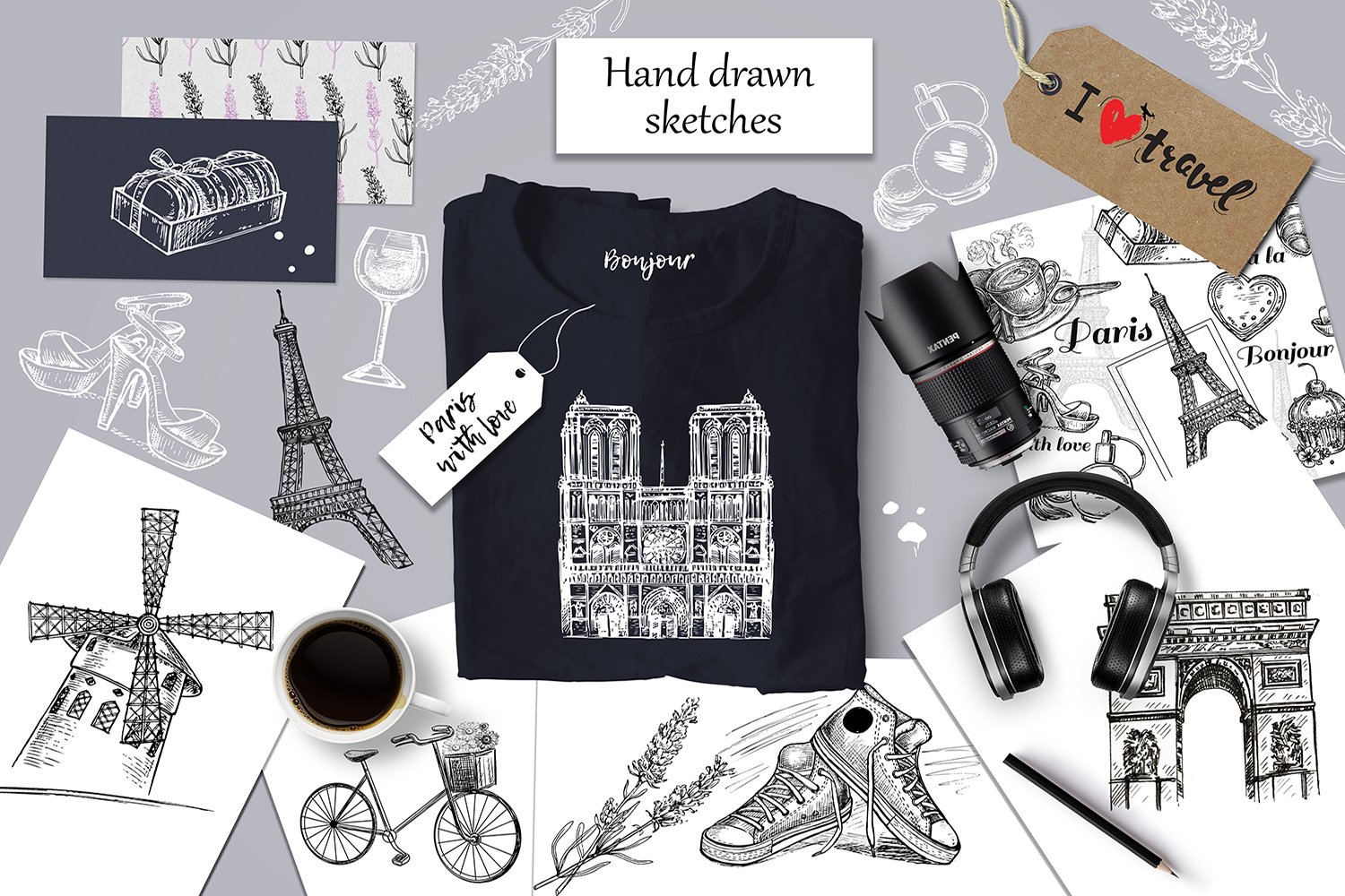 Hand drawn sketch illustration Paris architecture (1176629 ...