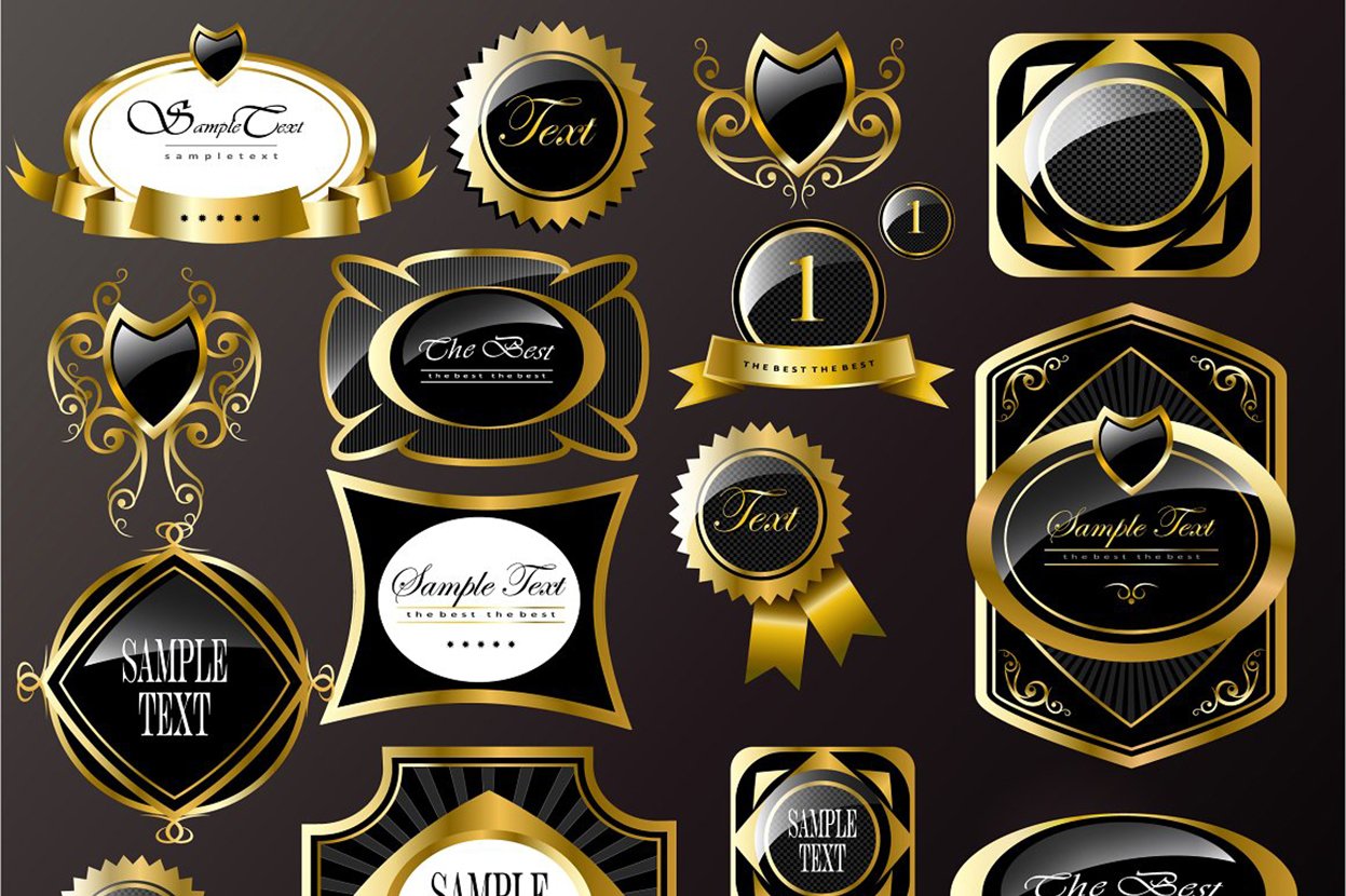 Black gold label set (805223) | Decorations | Design Bundles