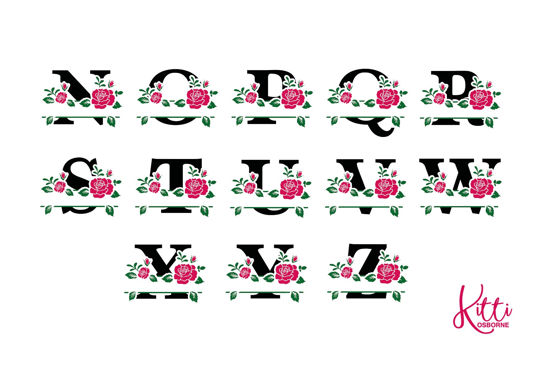 Rose Monograms - floral letters - SVG PNG (1020710) | Cut Files ...