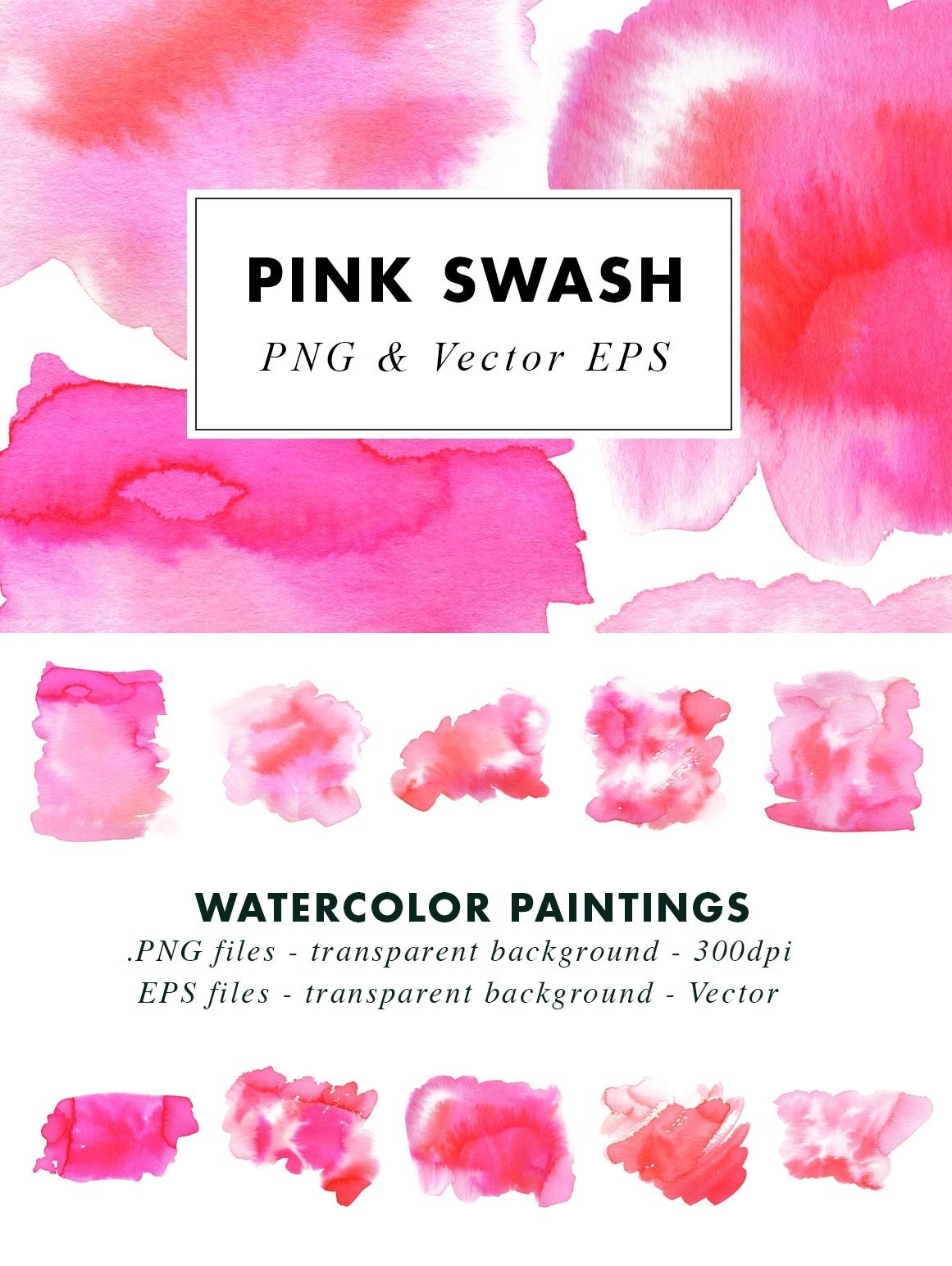Watercolor Pink Swashes Textures Clip Art PNG & Vector EPS