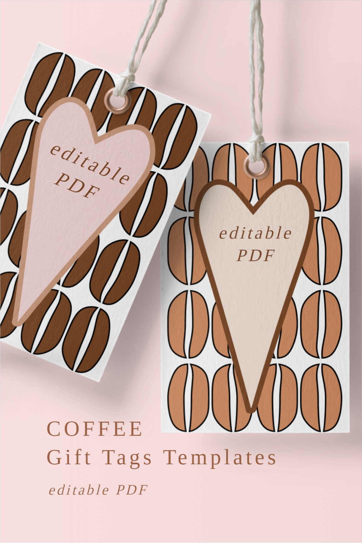 Printable Hang Tags With Coffee Beans and Hearts PDF